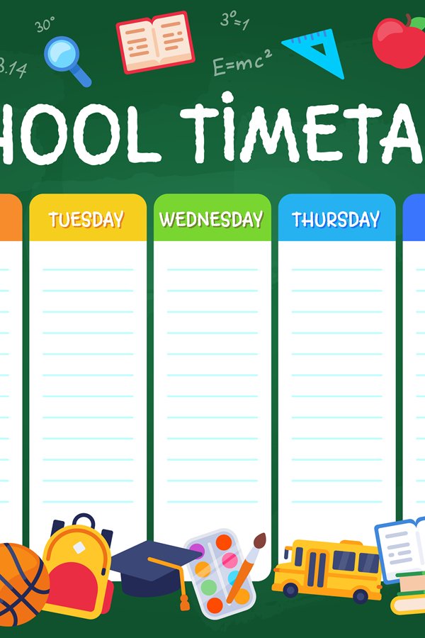 School timetable. Weekly planner schedule for students, pupi