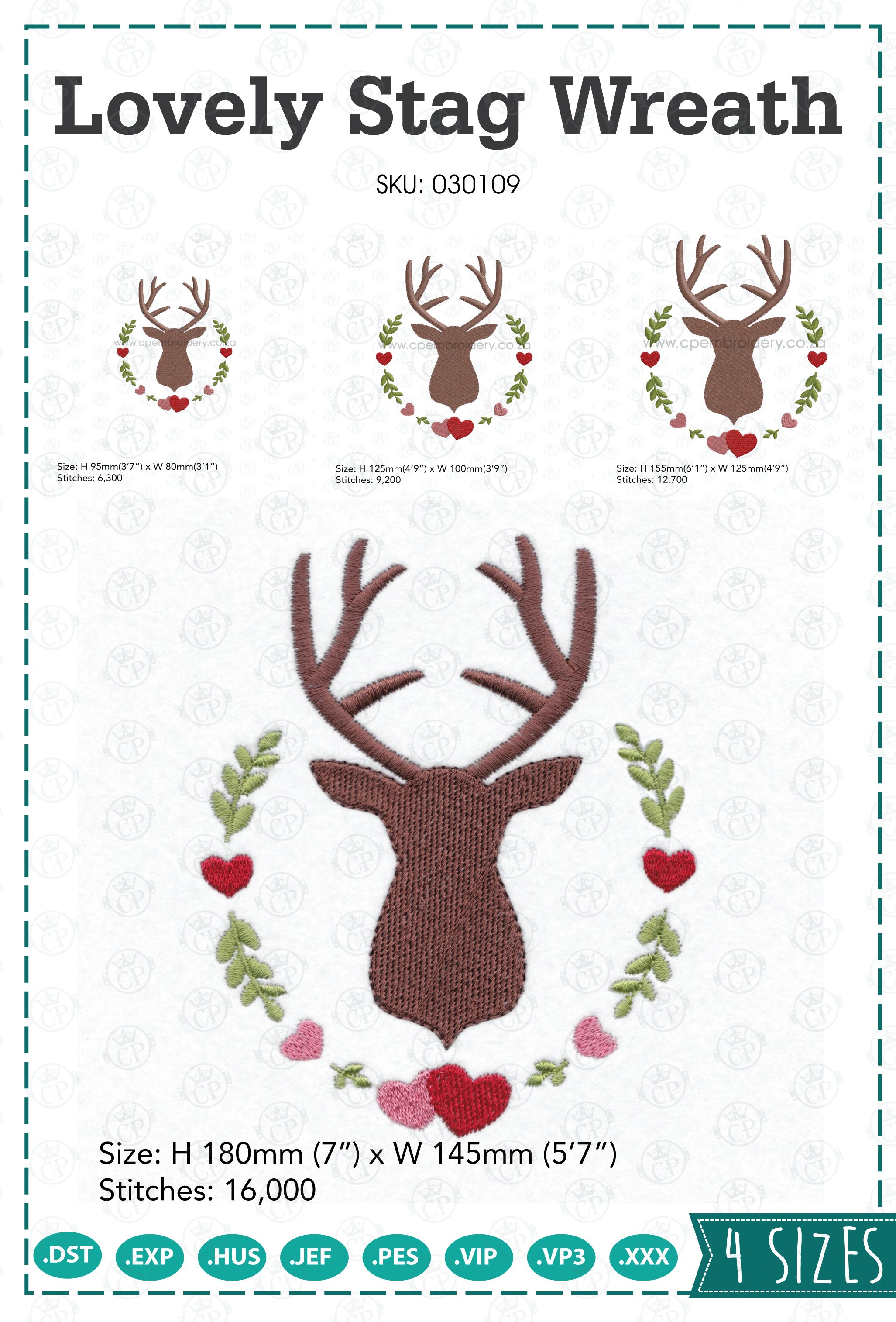 Lovely Stag | Heart Wreath |Embroidery Design