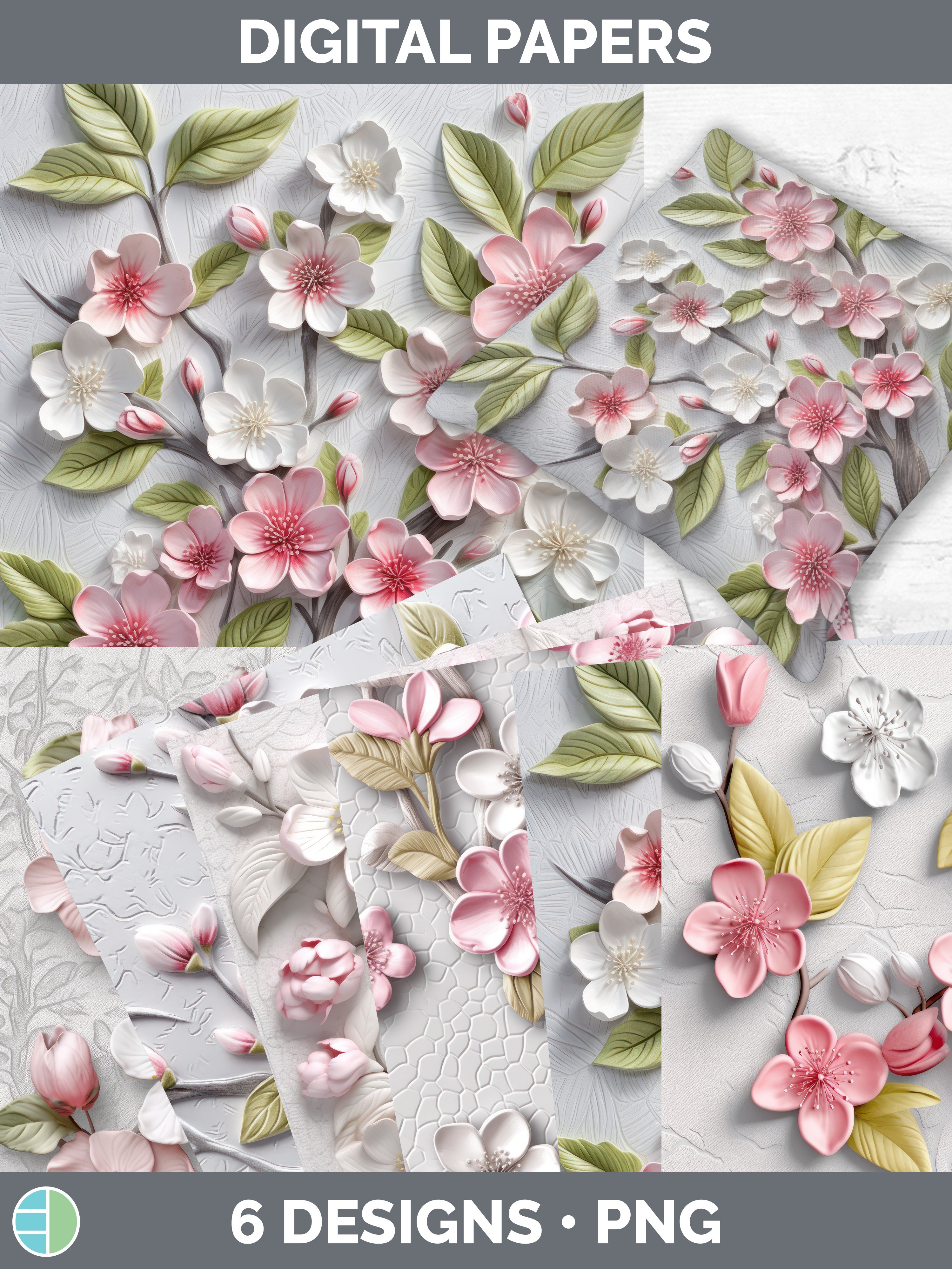 3D Apple Blossom Flowers Paper Backgrounds | Digital Scrapbo