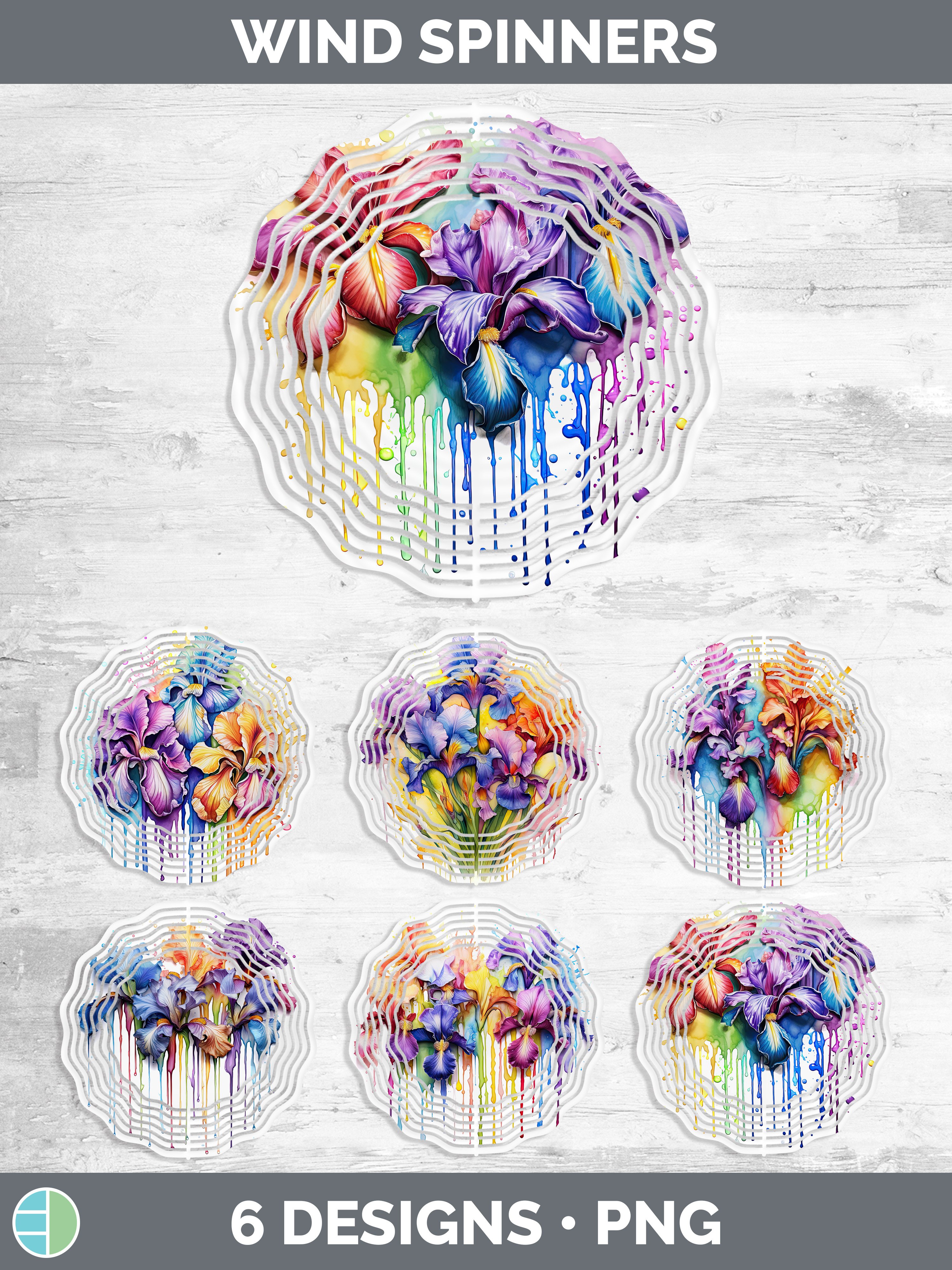 Splat Rainbow Iris Flowers Wind Spinner | Sublimation Spinne