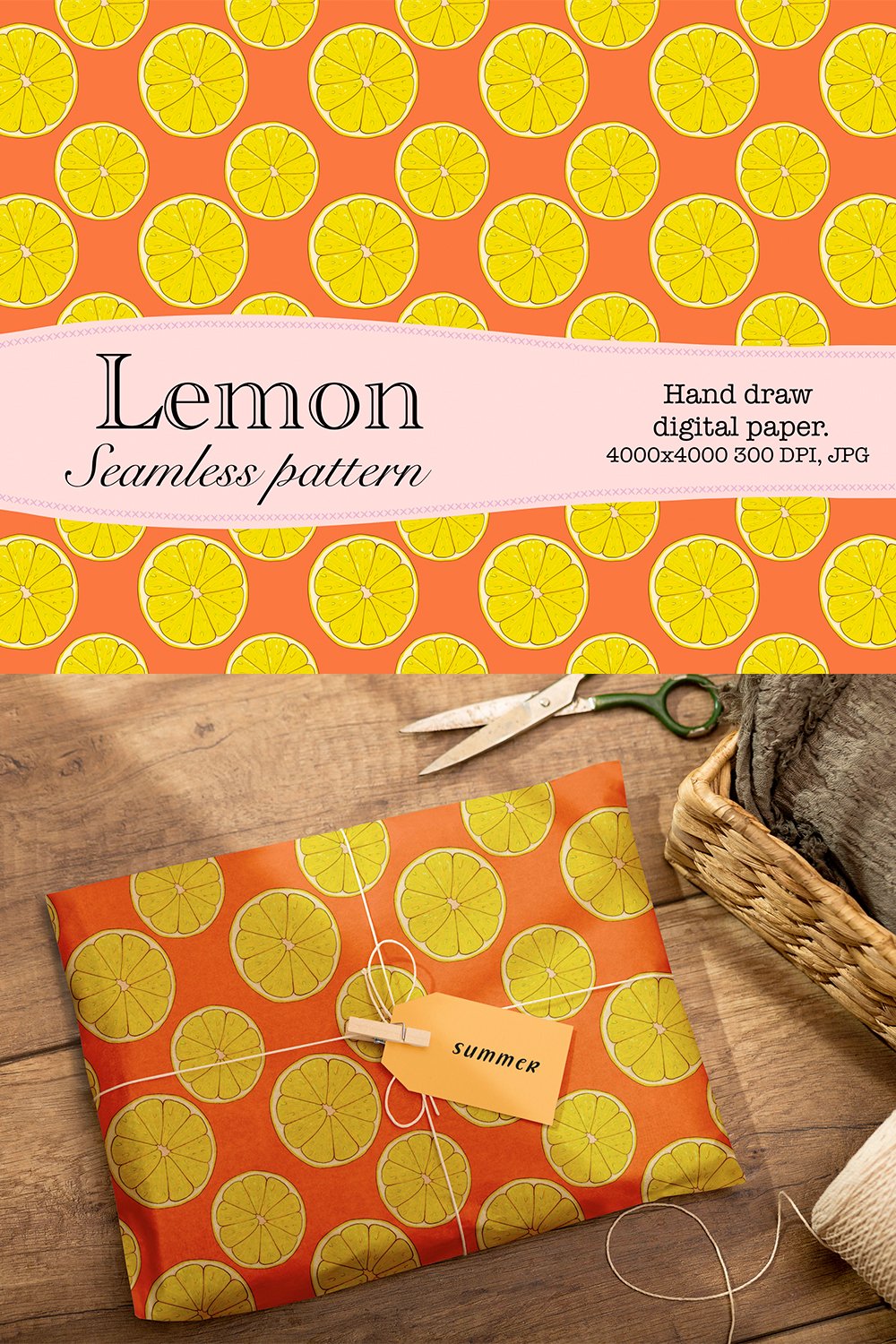Citrus seamless pattern.Summer Fruit digital Paper,lemon