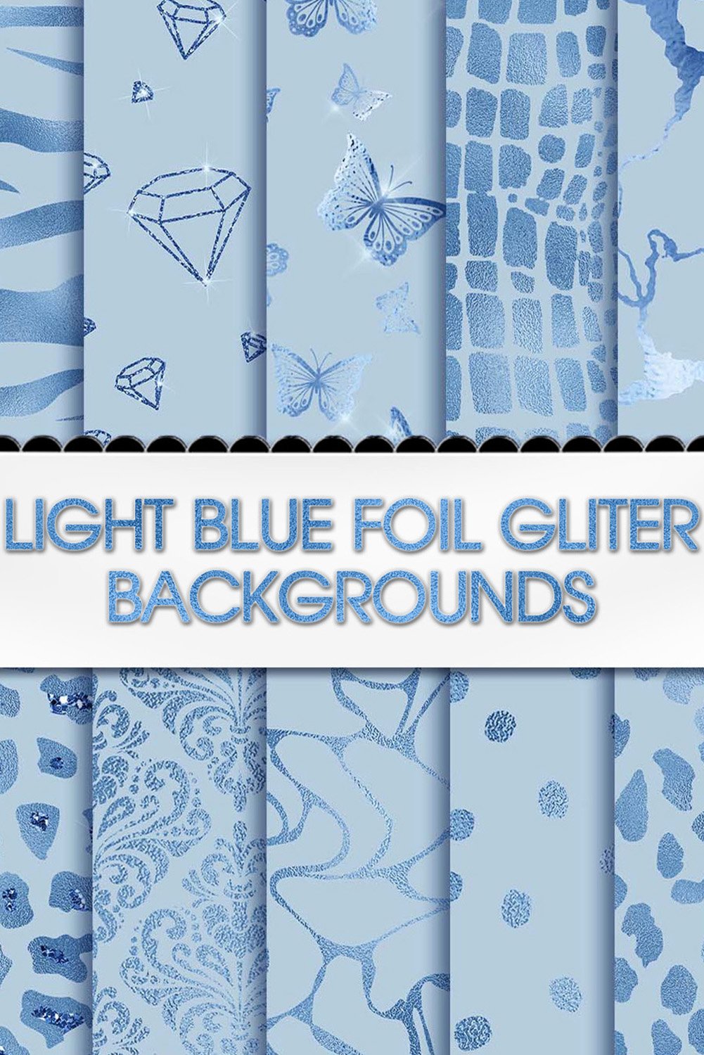 Light Blue Glam Digital Paper, seamless tiger cheetah zebra