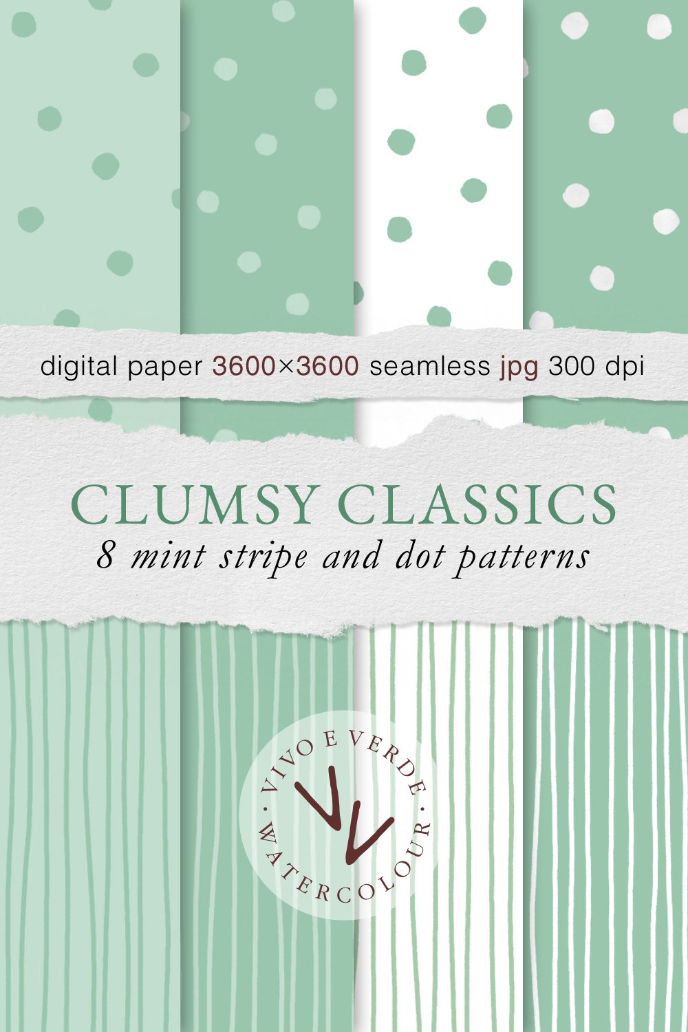 8 mint green polka dot and stripe seamless patterns