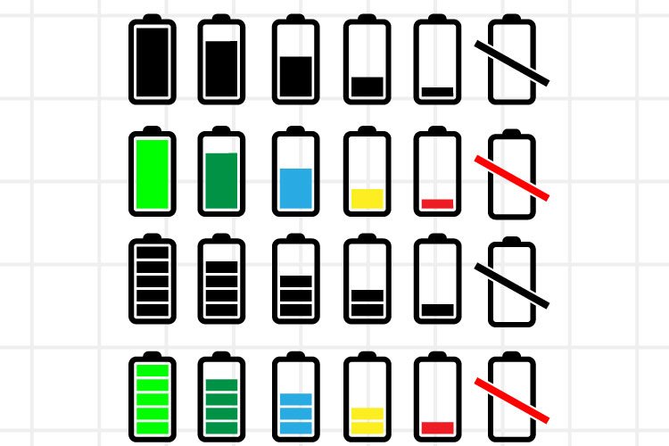 Battery icons vector set. Charging icon collection.