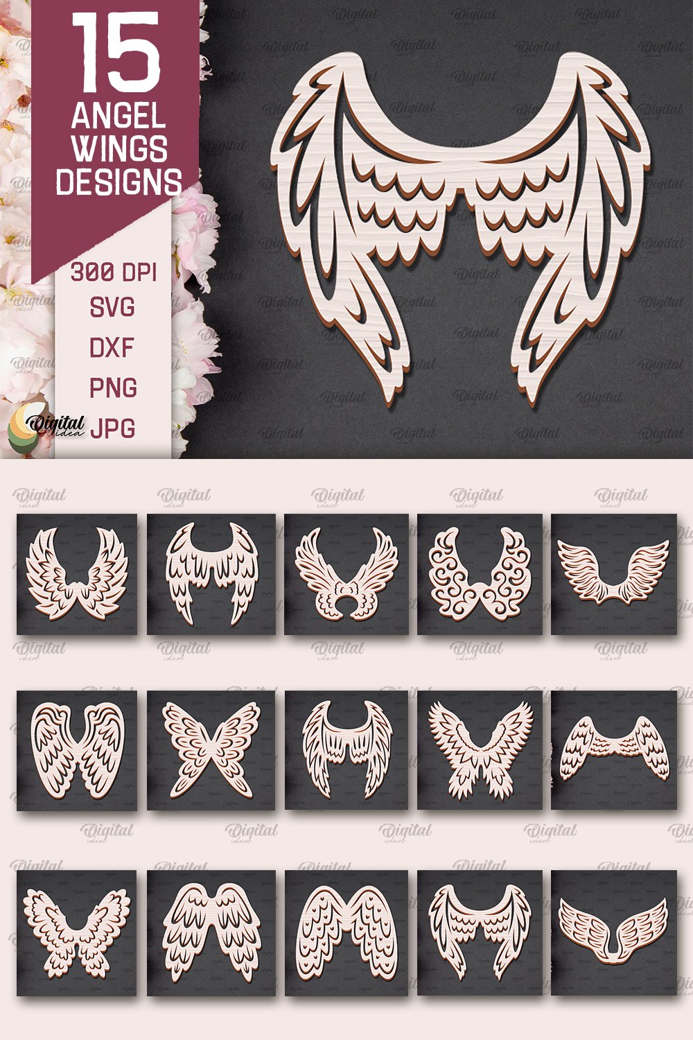 Angel Wings Paper Cut Bundle. 3D Angel Wings Laser Cut