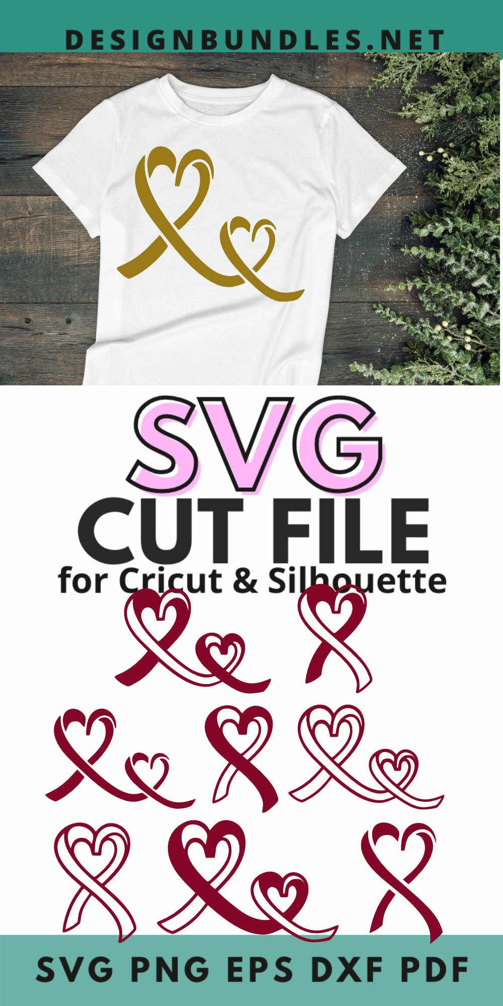HEART RIBBON 01 SET 02 AWARENESS SVG CUT FILE SUBLILIMATION
