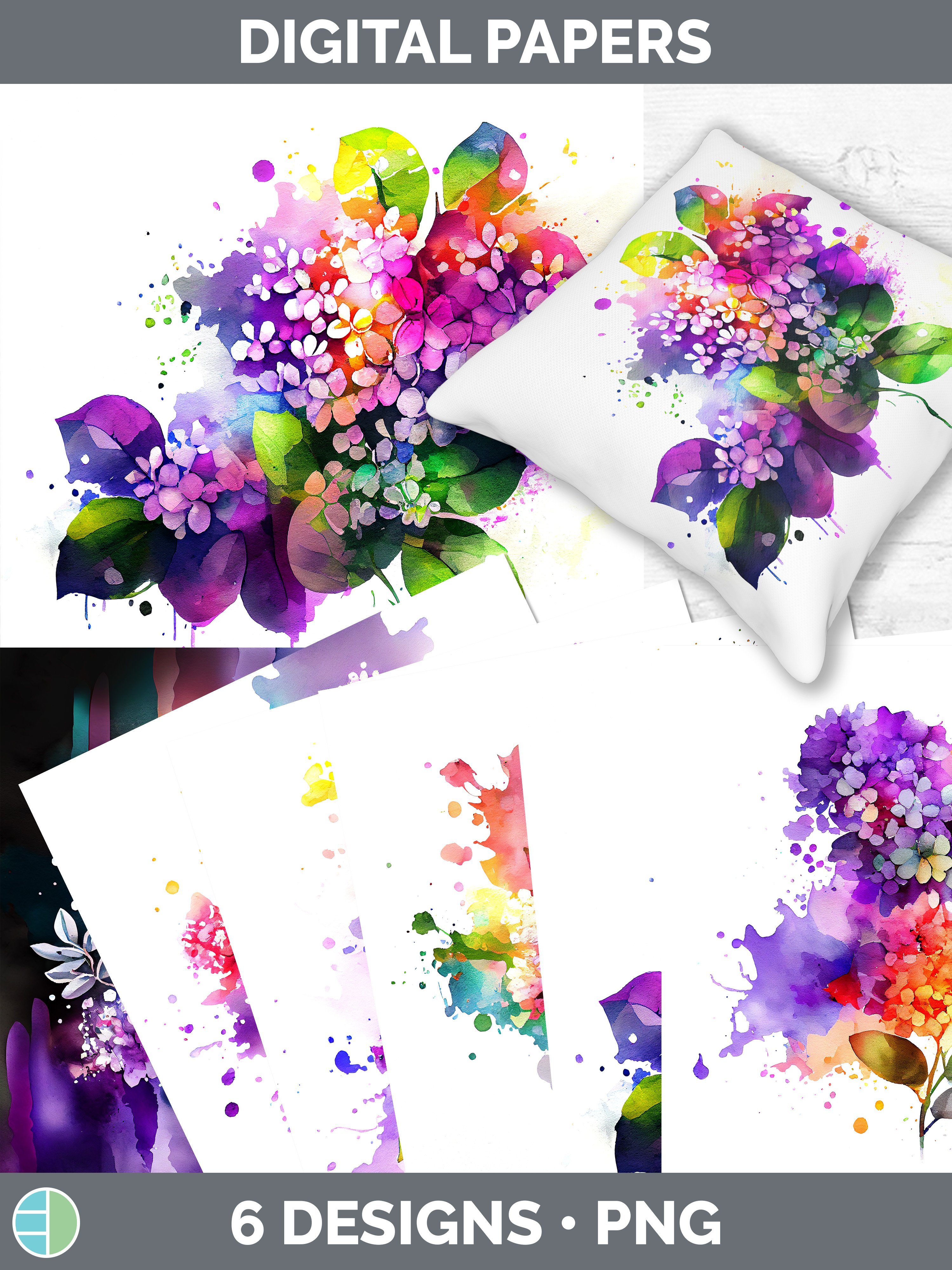 Rainbow Lilac Flowers Paper Backgrounds | Digital Scrapbook