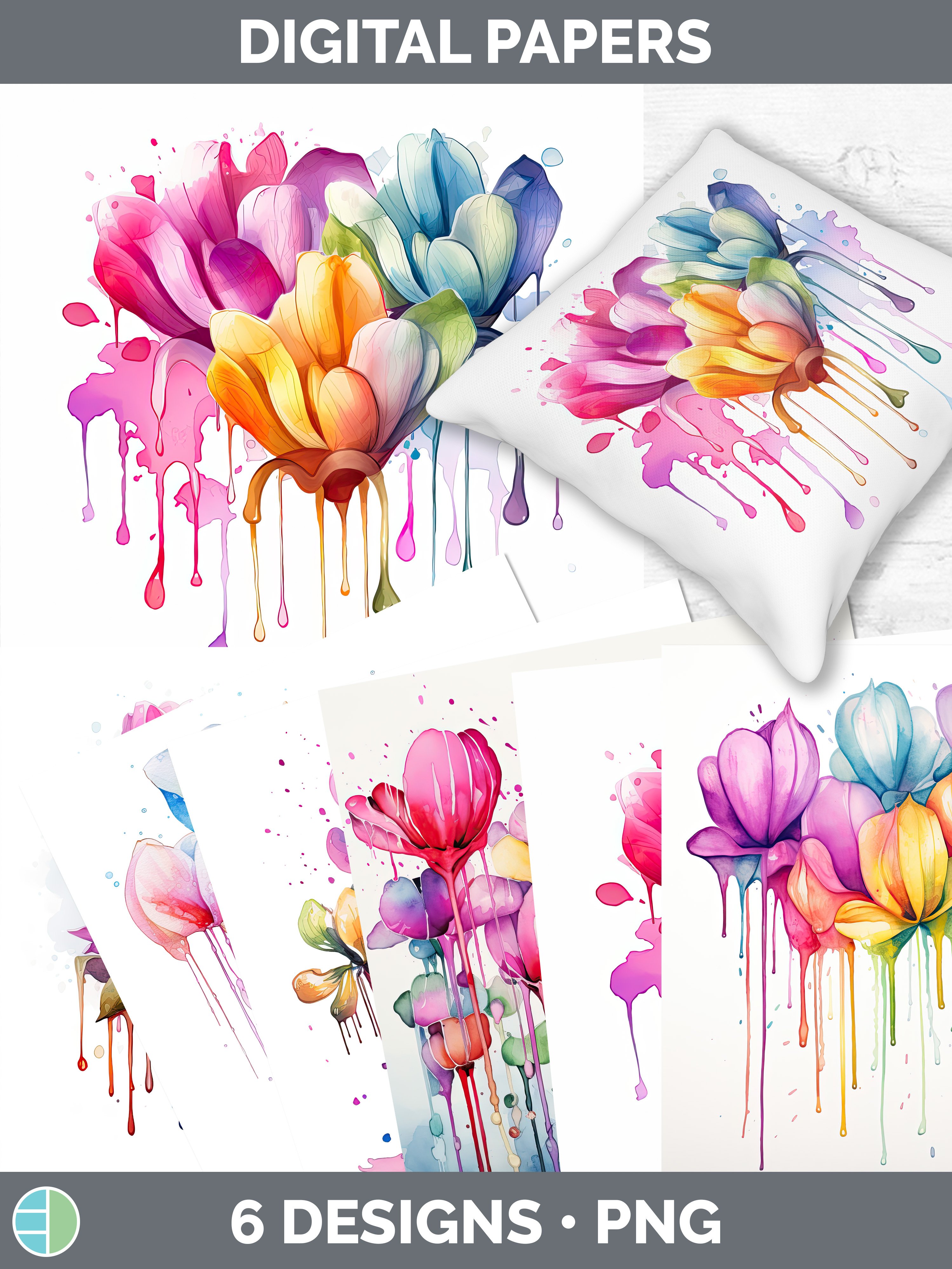 Splat Rainbow Cyclamen Flowers Paper Backgrounds | Bundle Di