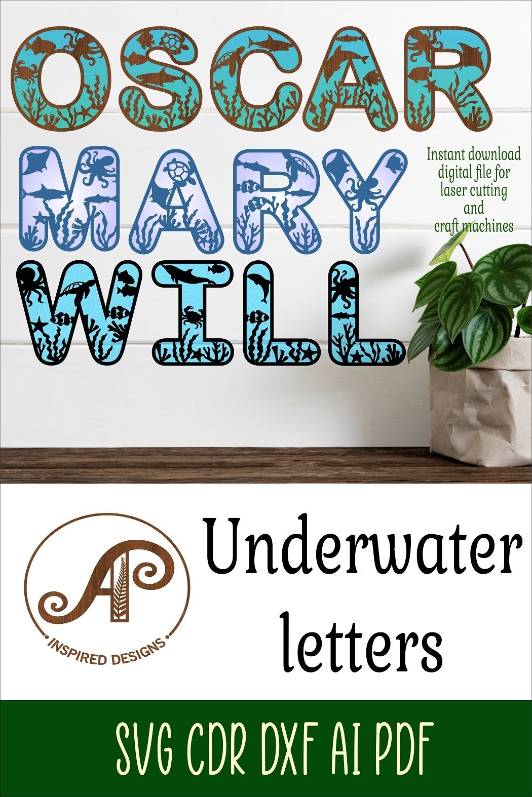 Underwater theme alphabet set. 2 layer 47 letters.