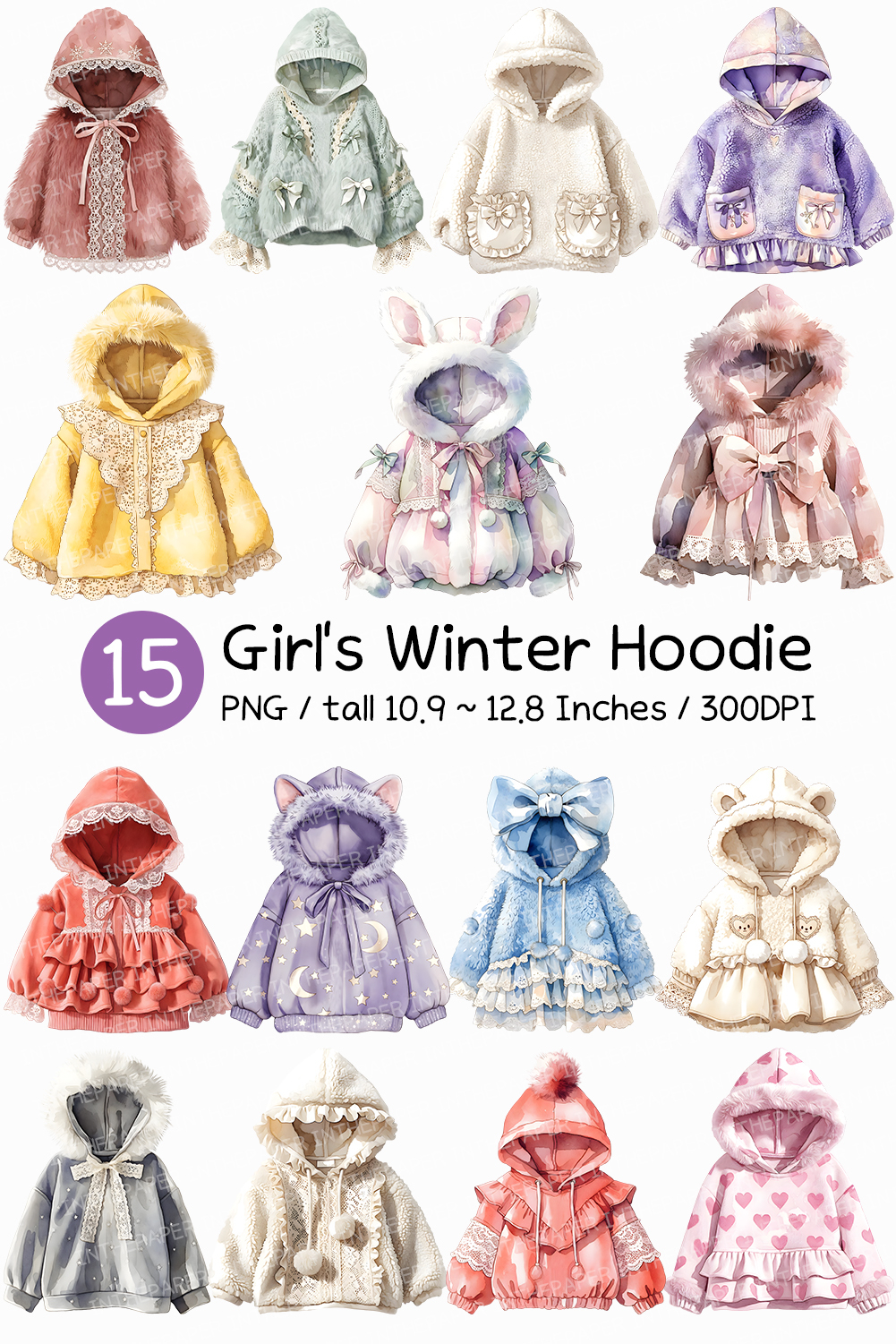 Girl's Winter Hoodie | watercolor clipart cute pastel hoodie