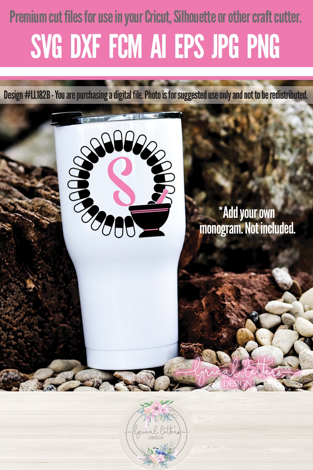 Pharmacy Monogram Frame with Mortar and Pestle SVG L182B