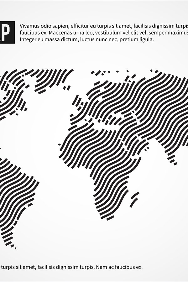 World map of wavy lines. Abstract globe continents topograph