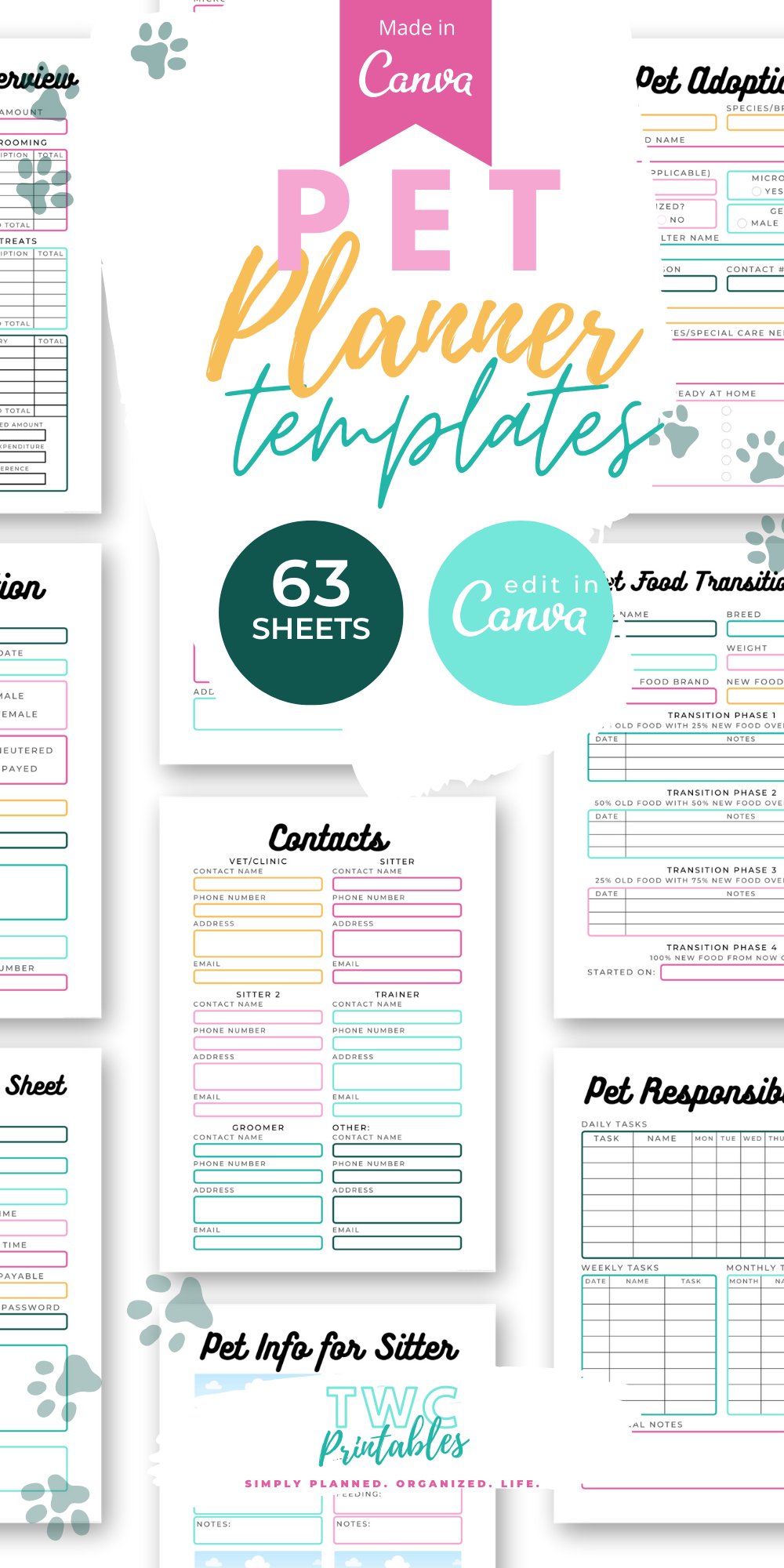Pet planner canva templates