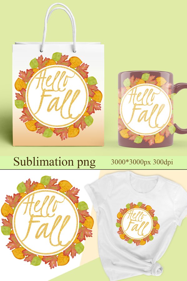 Hello Fall sublimation designs, Autumn png (1453746)