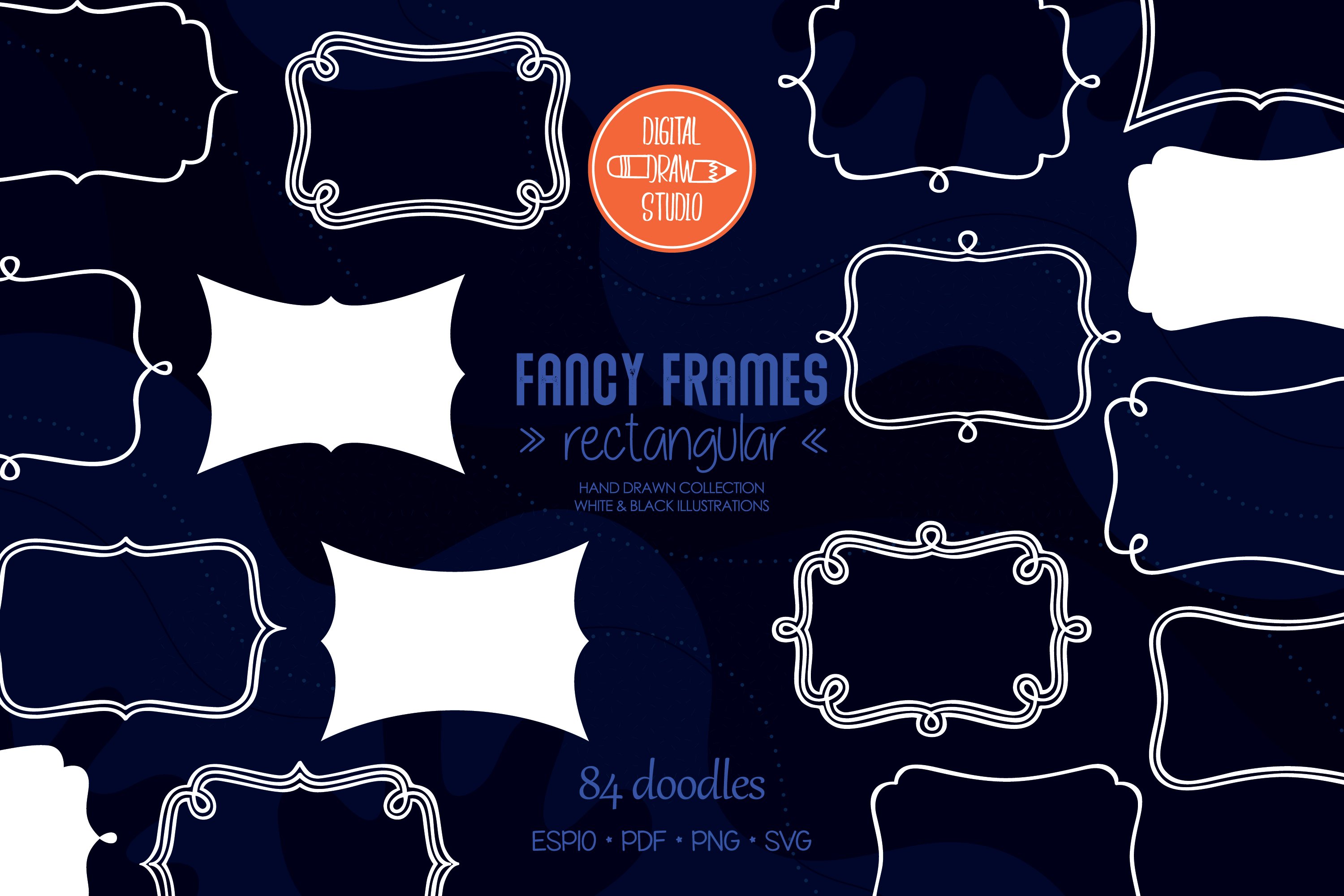 Fancy White Rectangular Frames | Hand Drawn Border Monogram