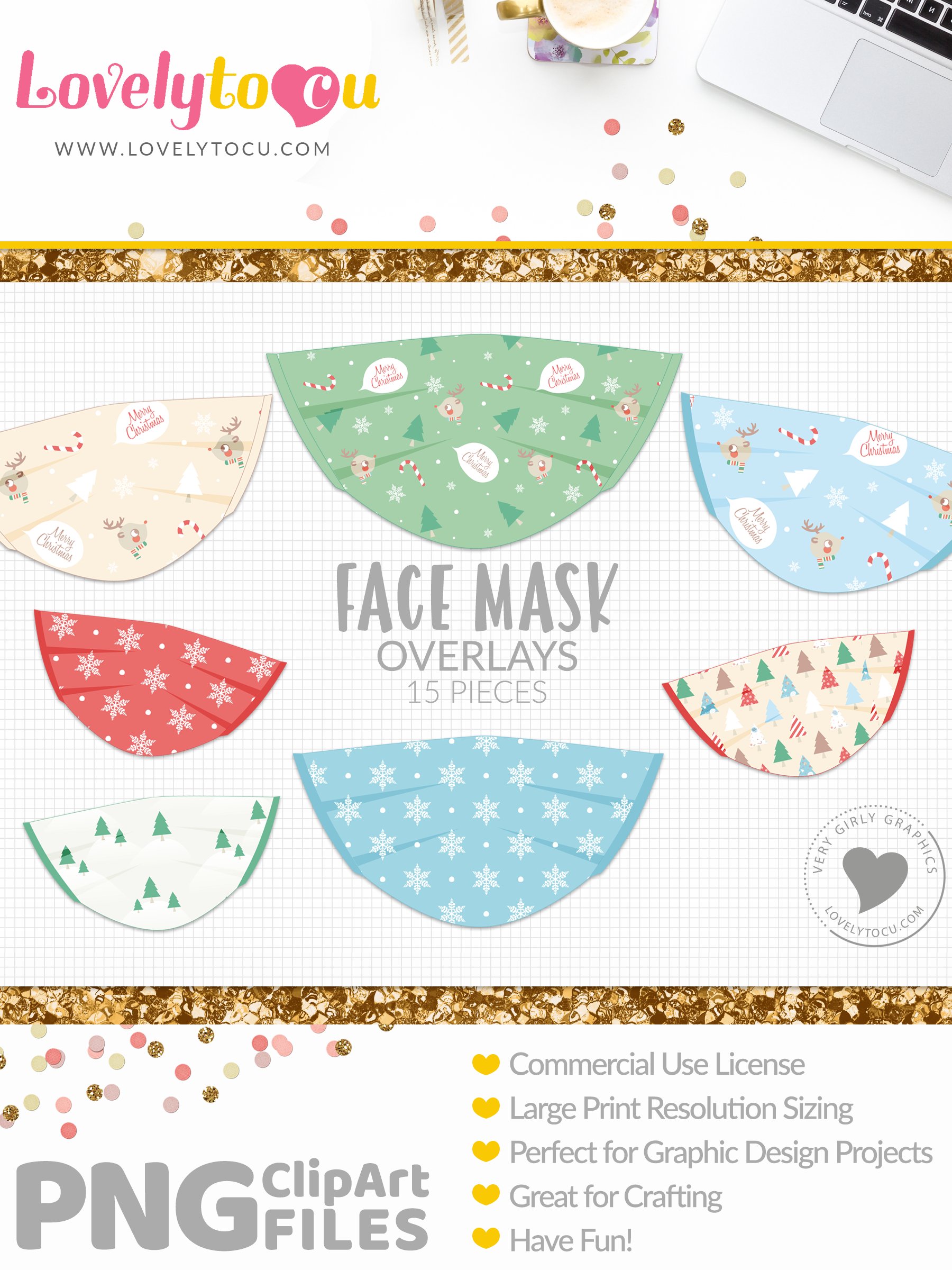 Christmas face mask overlay, PNG clipart graphics