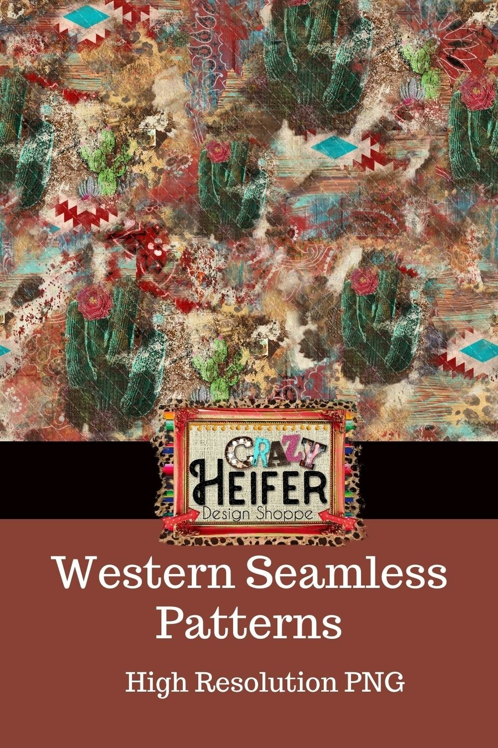 Seamless Western Pattern Cactus Red Bandana Southwestern JPG