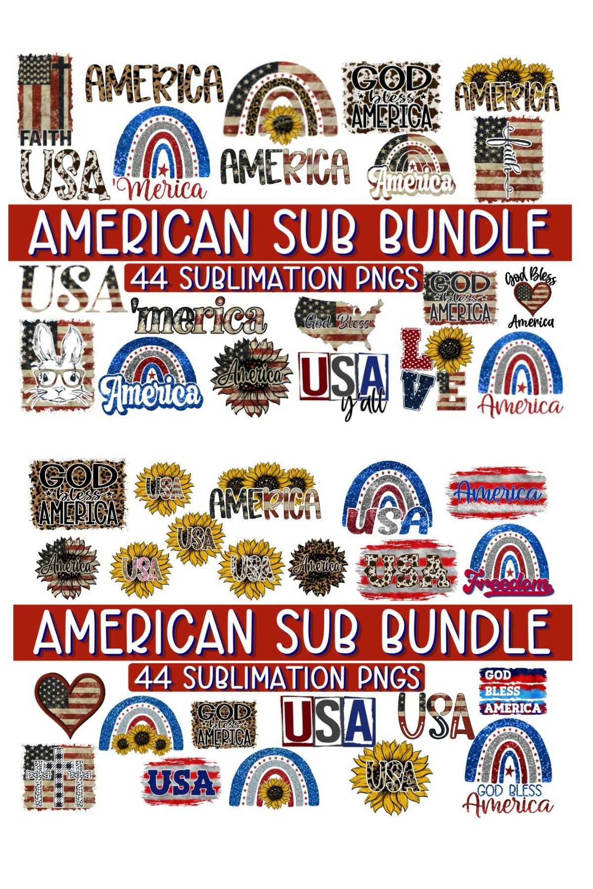 AMERICAN SUBLIMATION BUNDLE - 44 DESIGNS - PNG 300 DPI