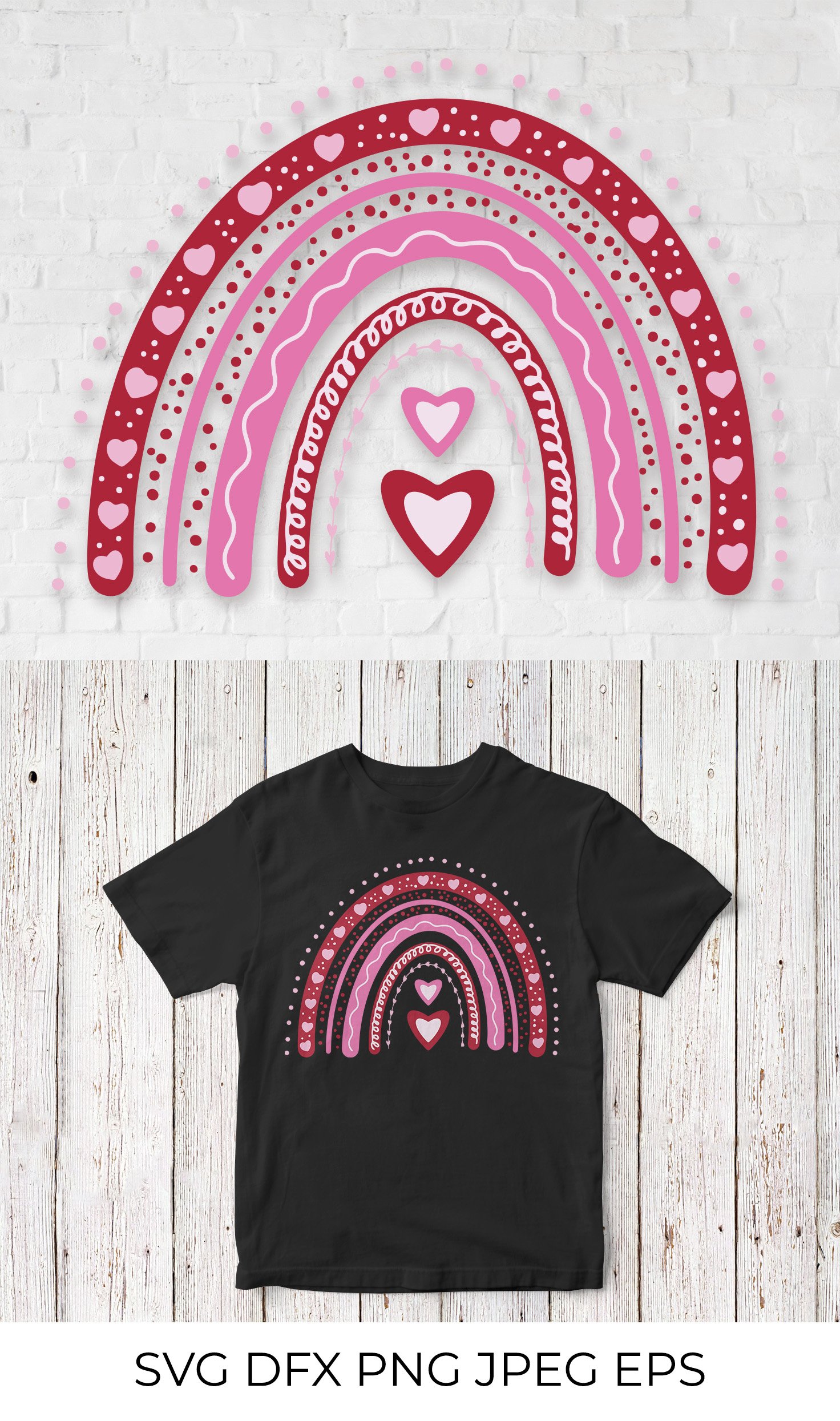 Cute Valentine Rainbow SVG. Hand Drawn Valentines Clipart