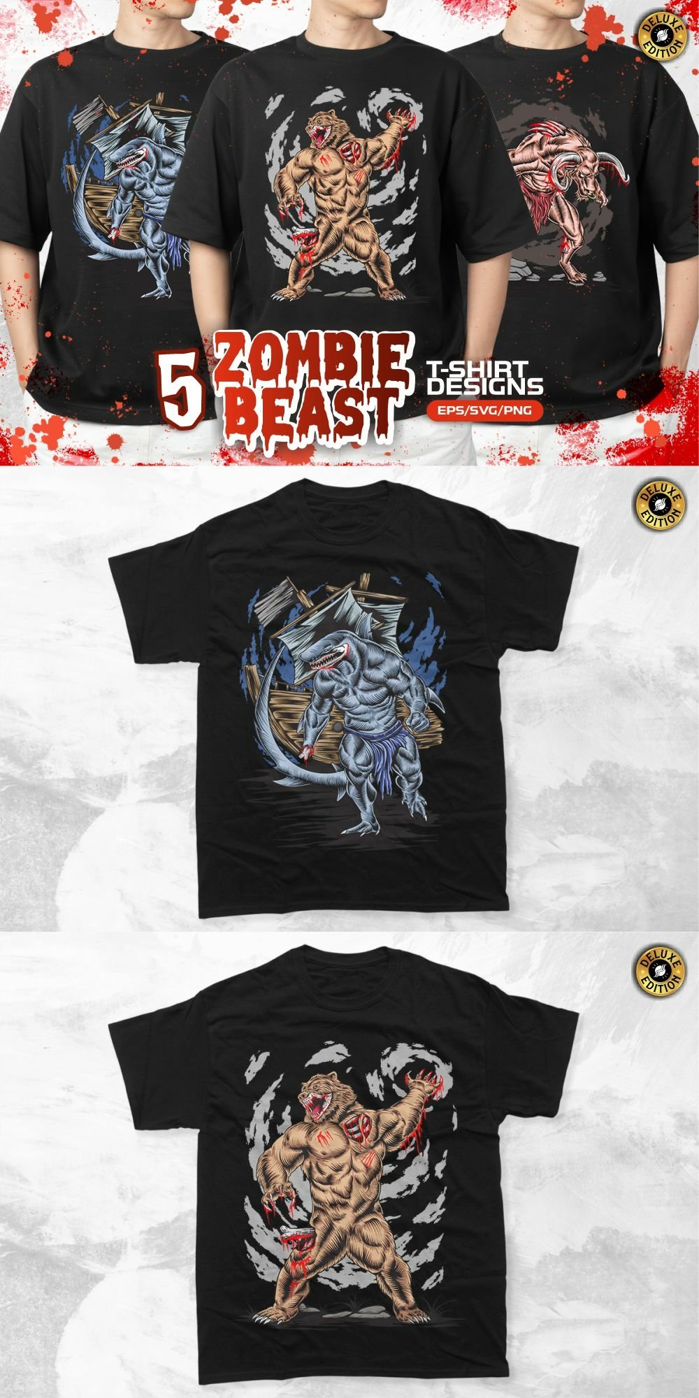 Zombie Beast Animals T-shirt Designs Vector Bundle