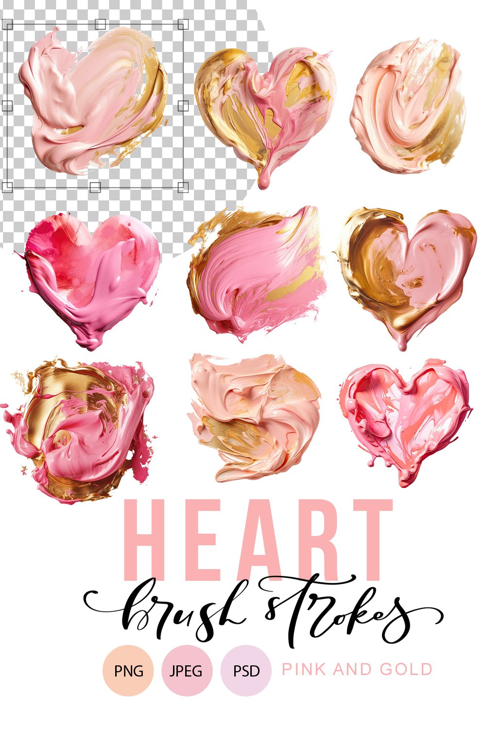 Heart brush strokes pink & gold (3008885)