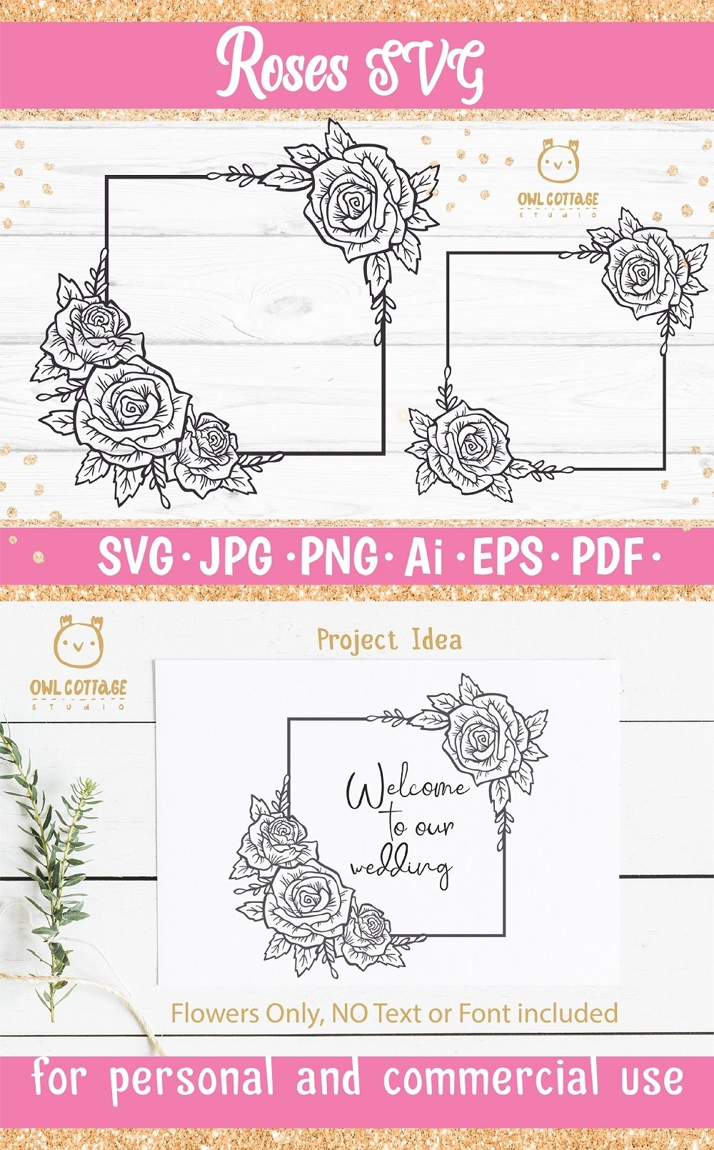 Rose square frames SVG, rose svg, Wedding flowers