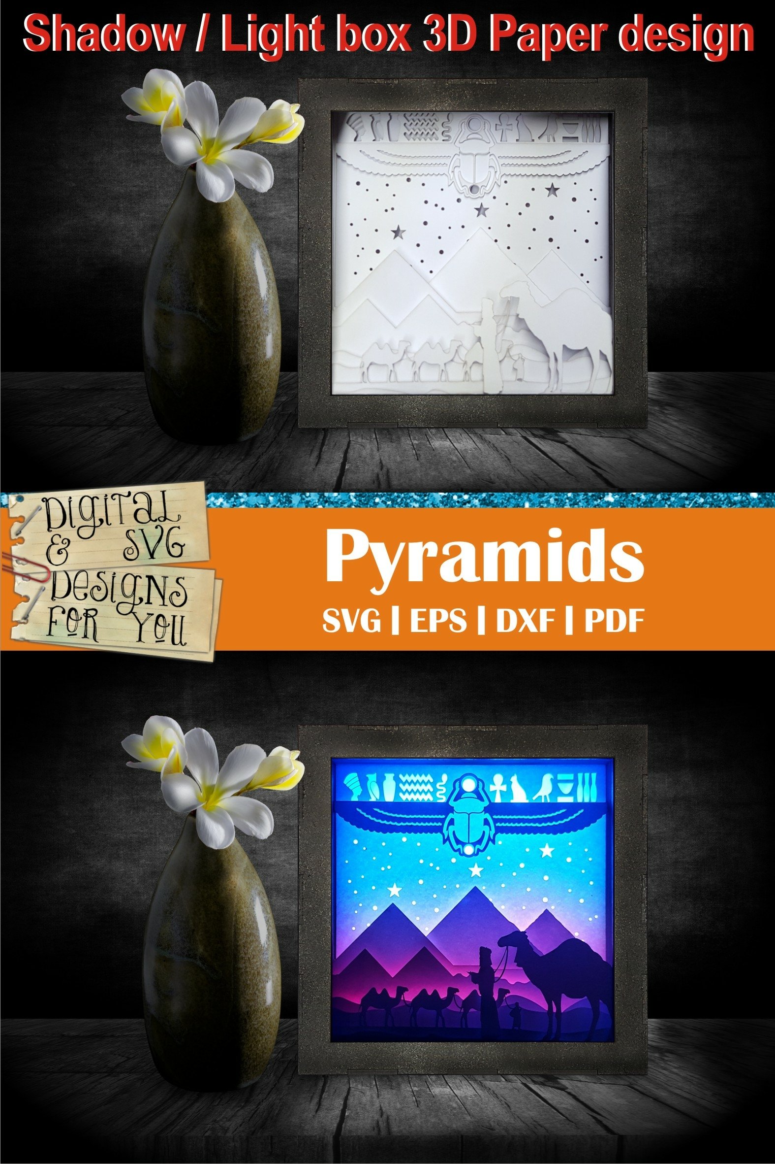 Pyramids - 3D Light box | 3d Shadow box | Egipt svg