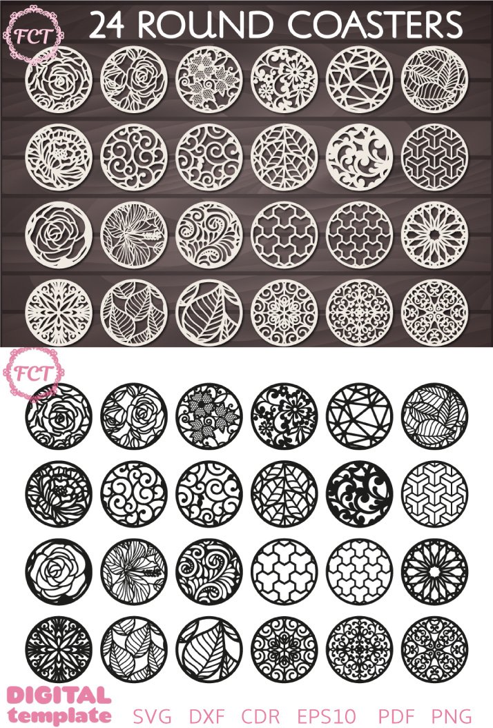Round coasters SVG templates Set.