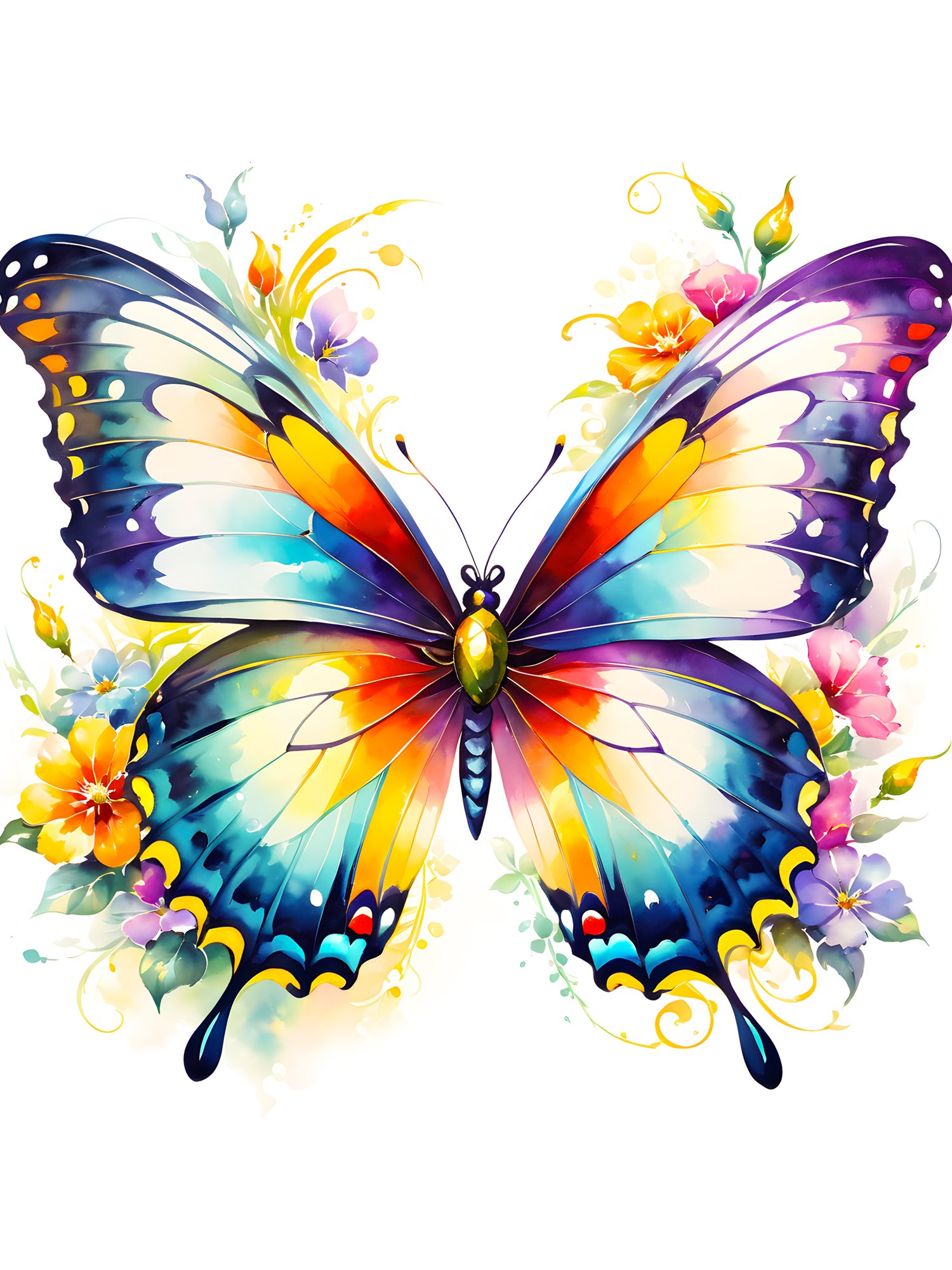 Butterfly Drawing Aesthetic Colorful Watercolor Illustration