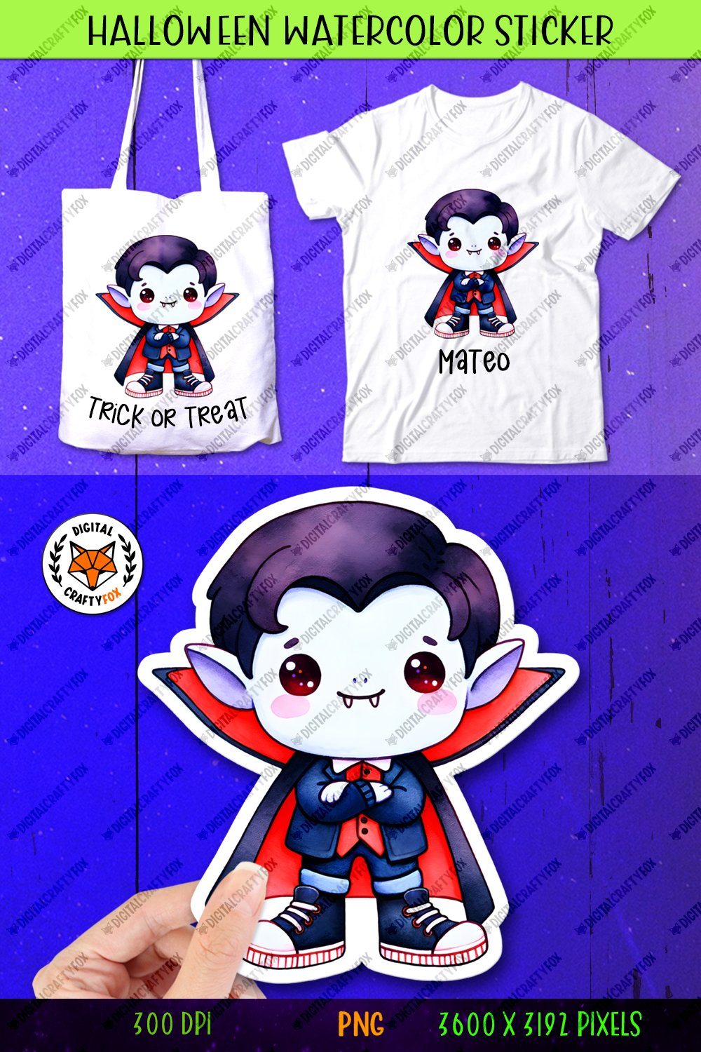 Halloween Dracula Sticker PNG, Halloween Kawaii Sublimation