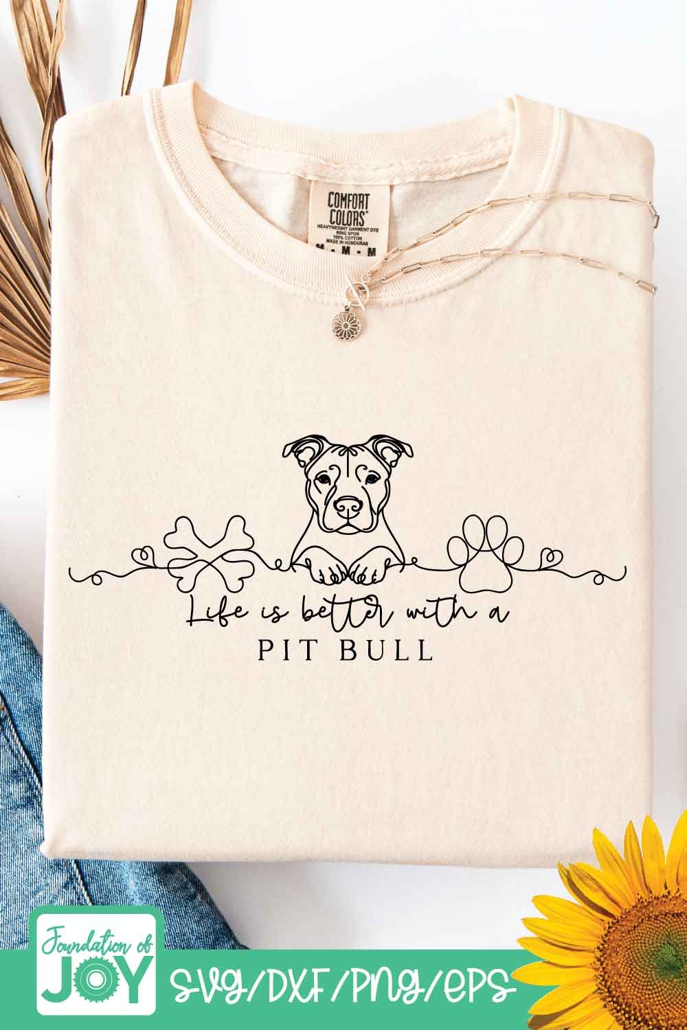 Life is better with a Pit Bull png, continuous line art