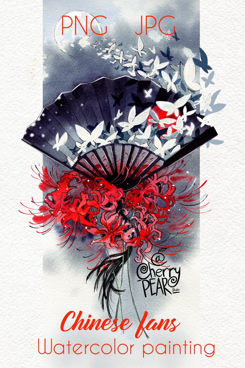 Chinese fans, painting Japanese style, sublimation print