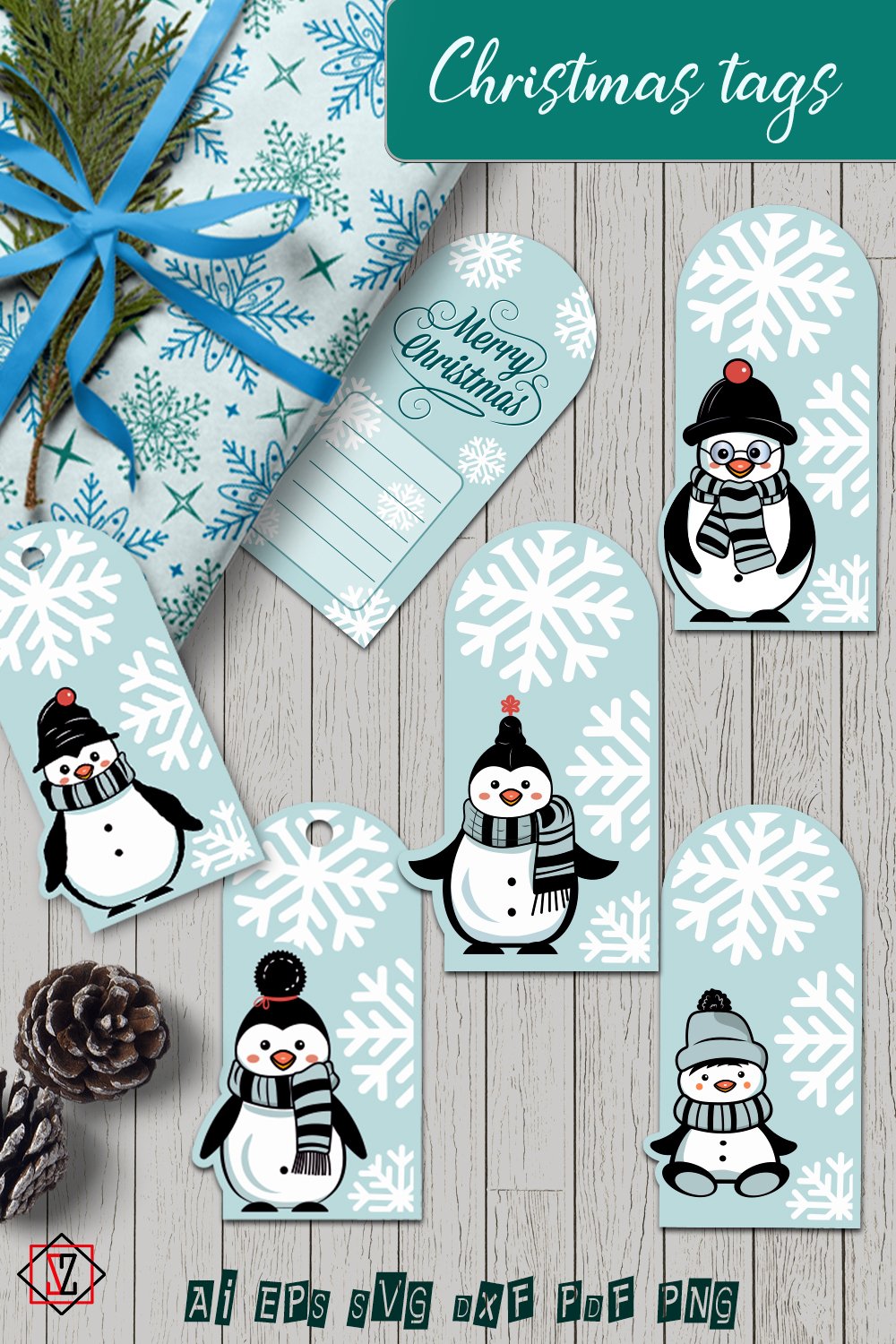 Christmas tags with penguins