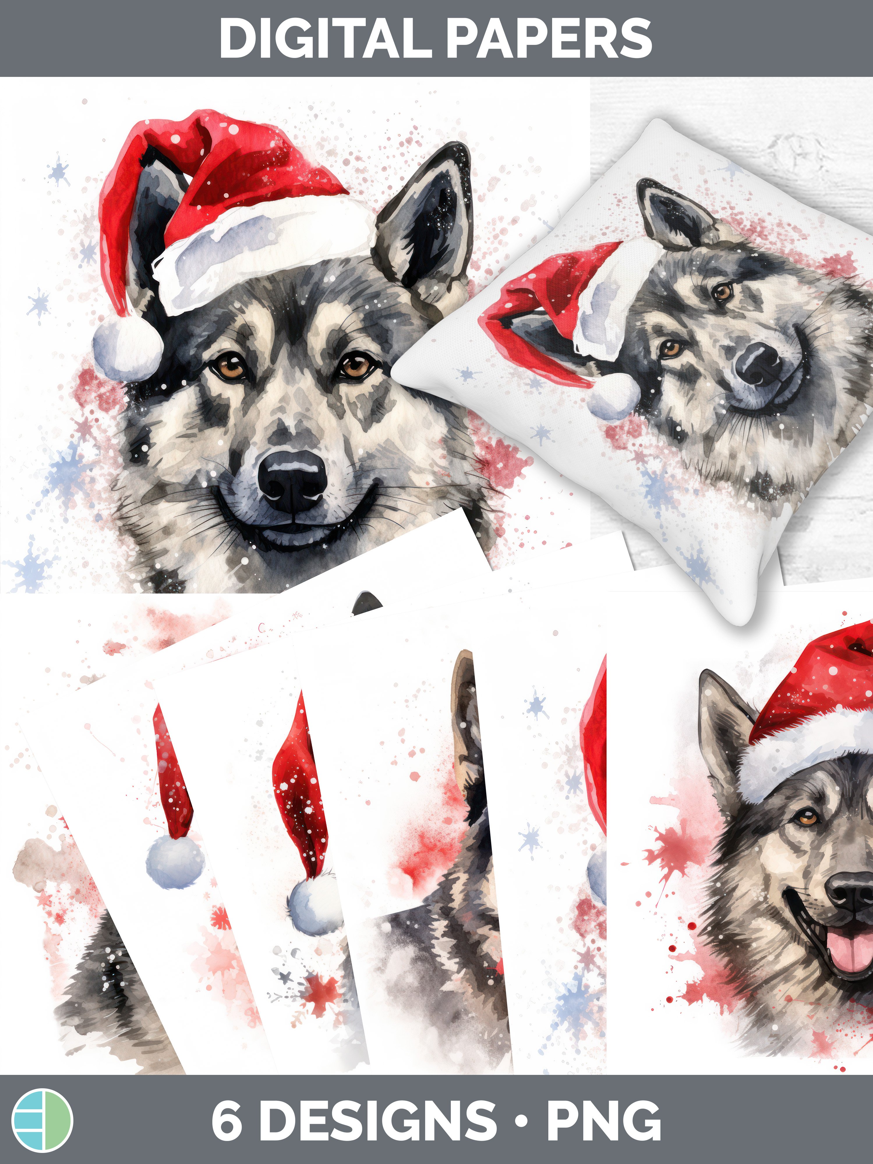 Christmas Santa Hat Norwegian Elkhound Dog Paper Backgrounds