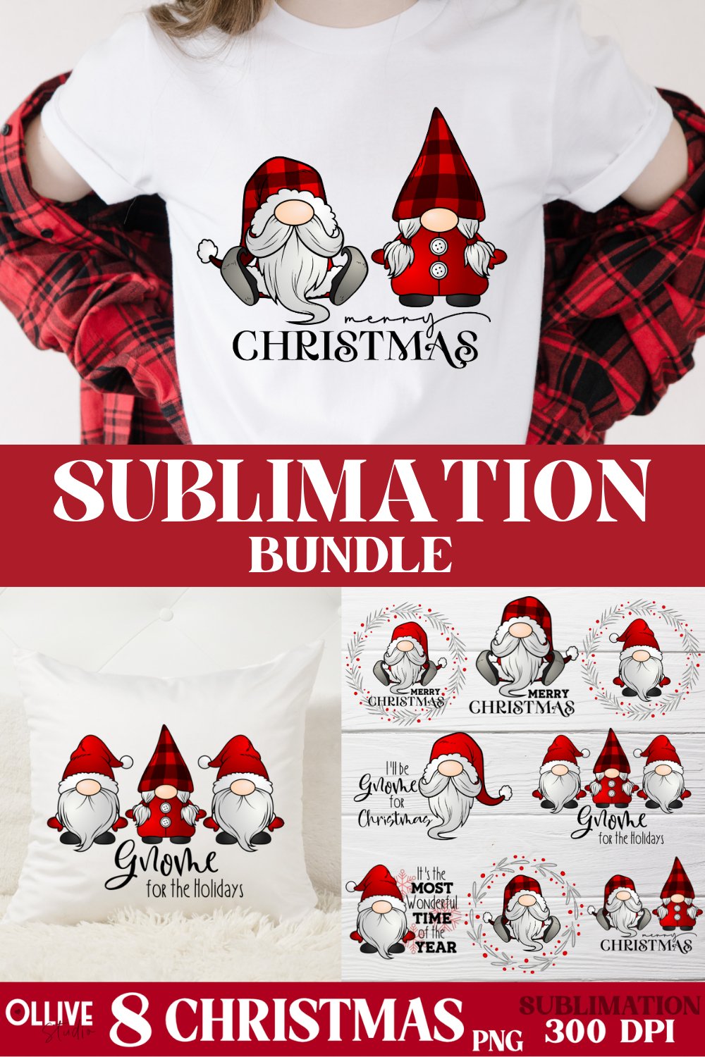 Christmas Sublimation Gnome Bundle PNG (1614109)