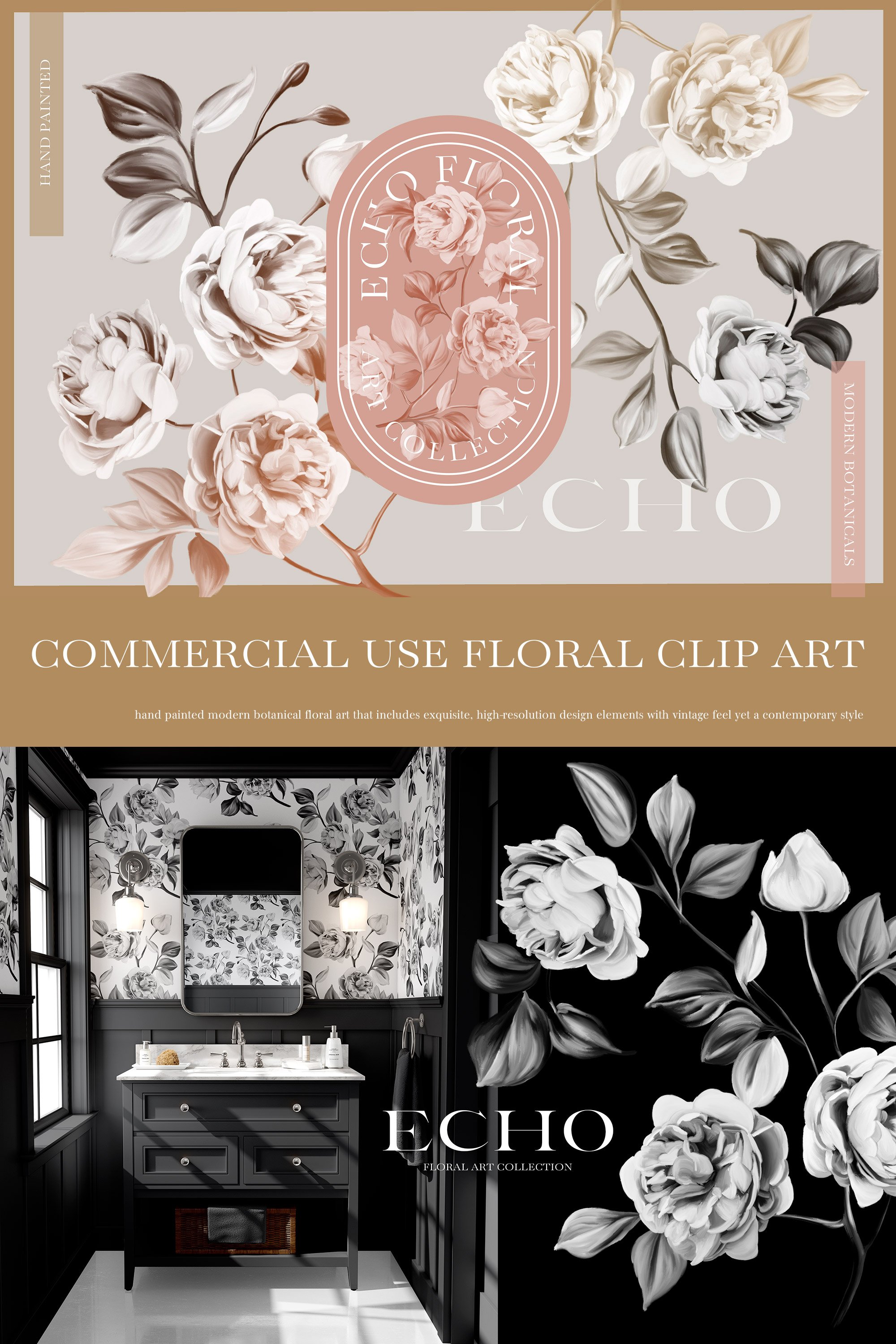 Echo Modern Botanical Floral Painted Floral Clipart Collecti