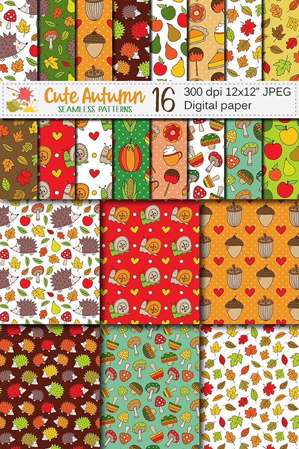 Cute Autumn seamless patterns / Fall digital paper