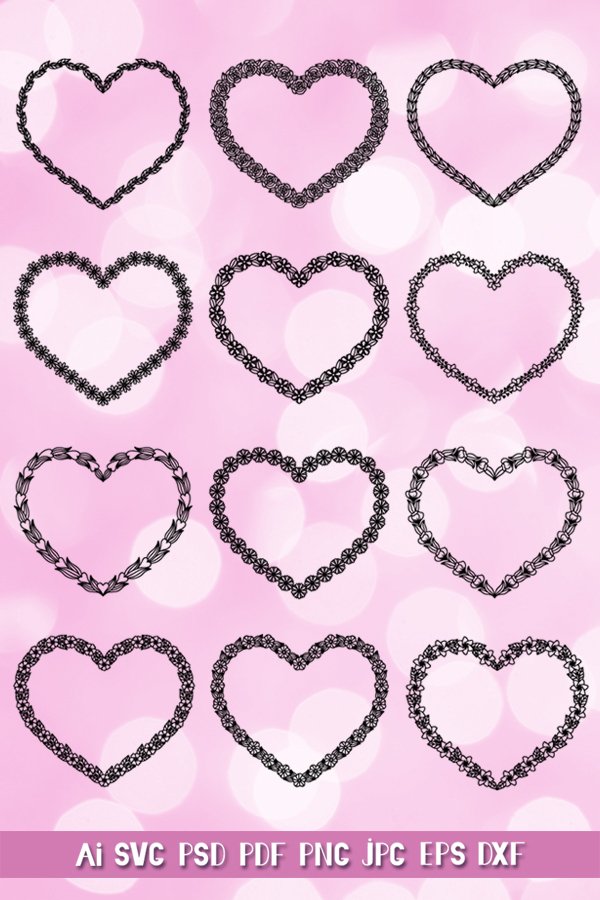 Heart Frame SVG,Heart Flower Border,Floral Heart Papercut