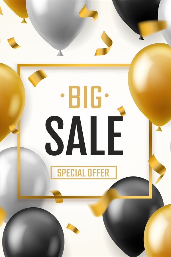 Balloons sale banner. Floating balloon advertising brochure