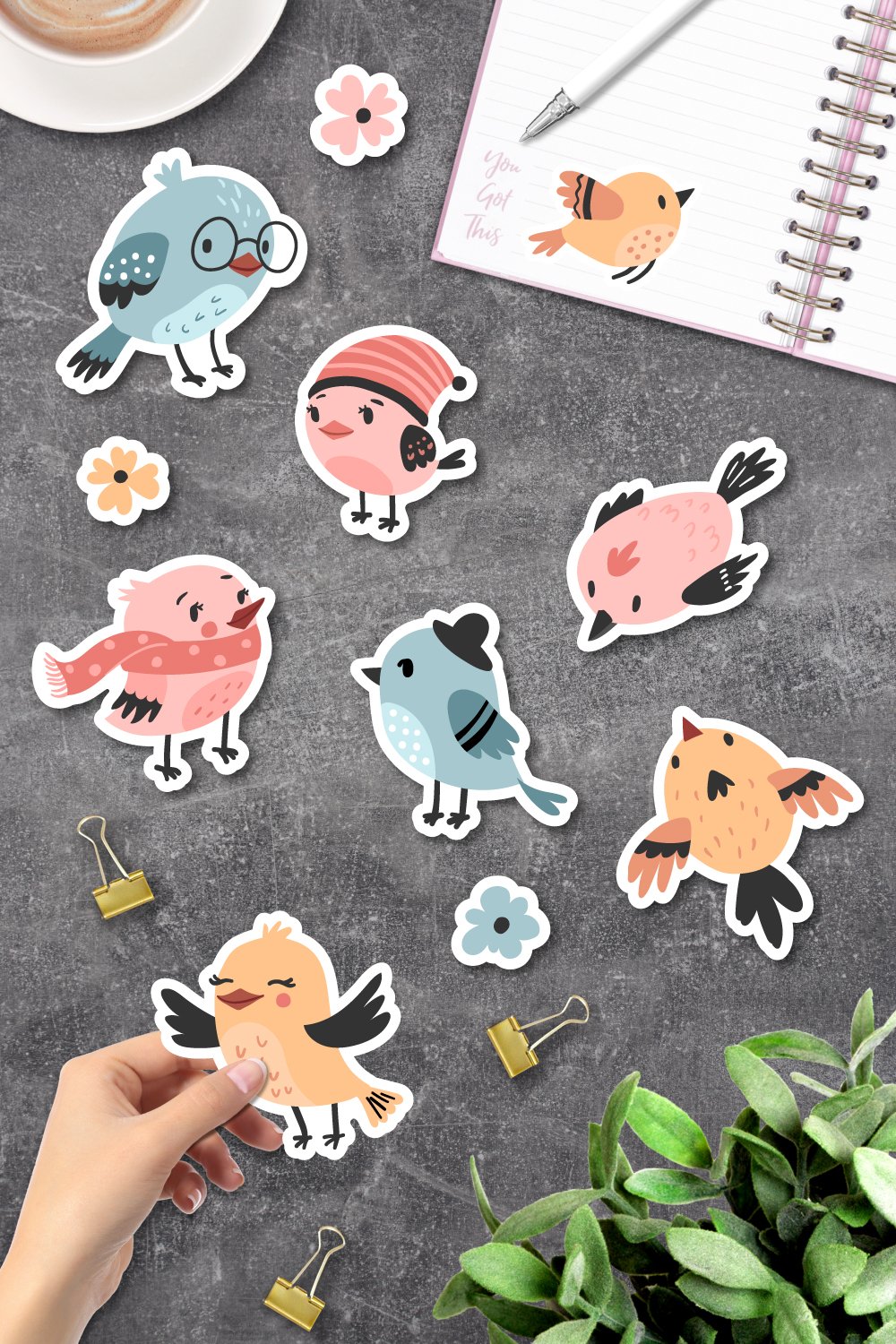 Bird stickers, Printable and digital set