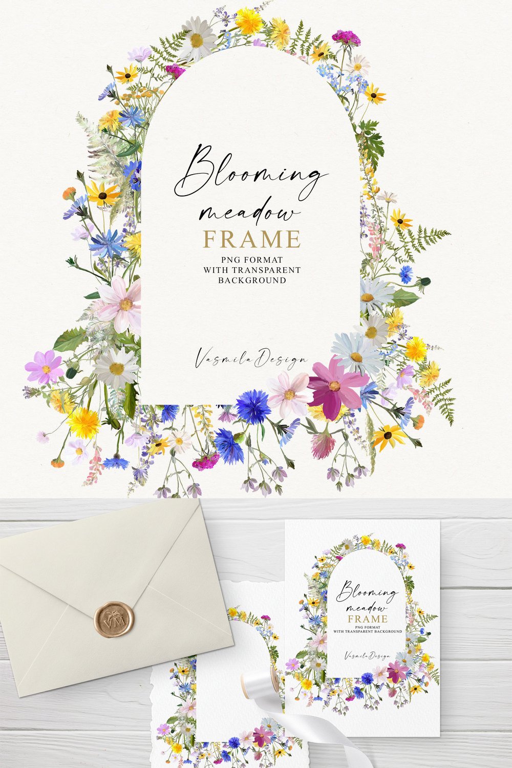 Hand painted single floral frame, Summer Meadow Flowers