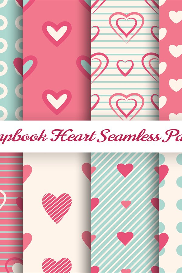 Scrapbook girl seamless pattern set