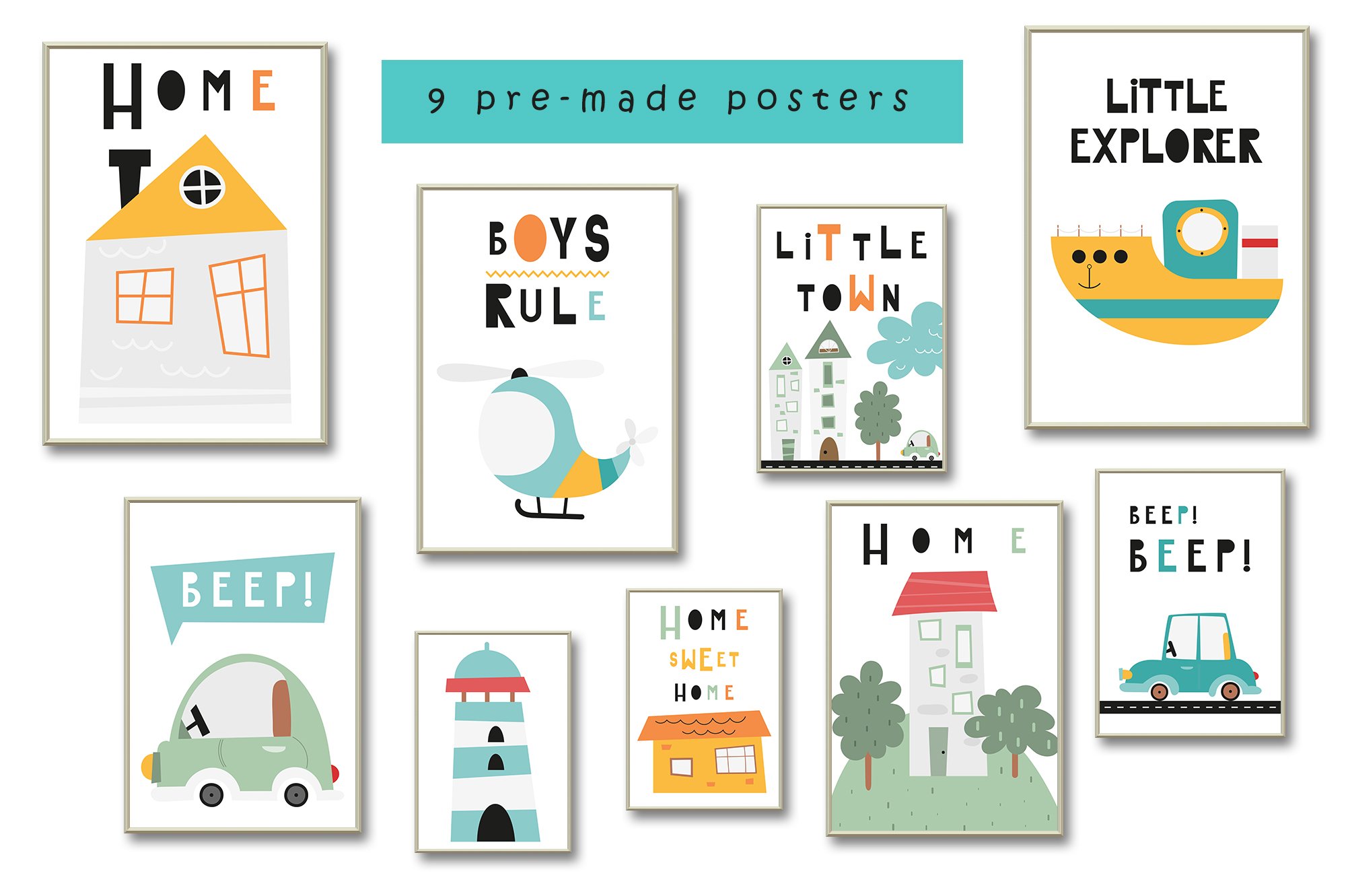 Small town nursery posters and pre-made prints