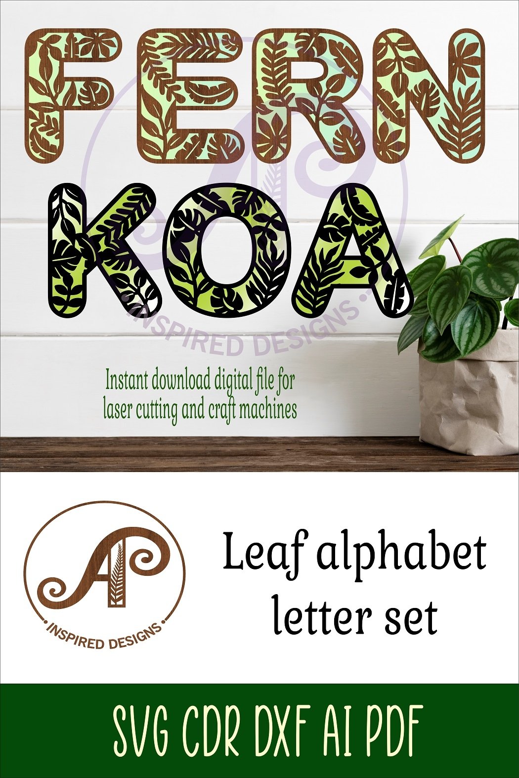Leaf letters alphabet set. 47 layered letter