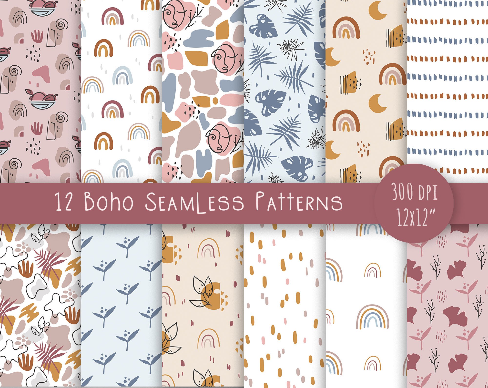 Boho abstract patterns set, Abstract digital paper pack