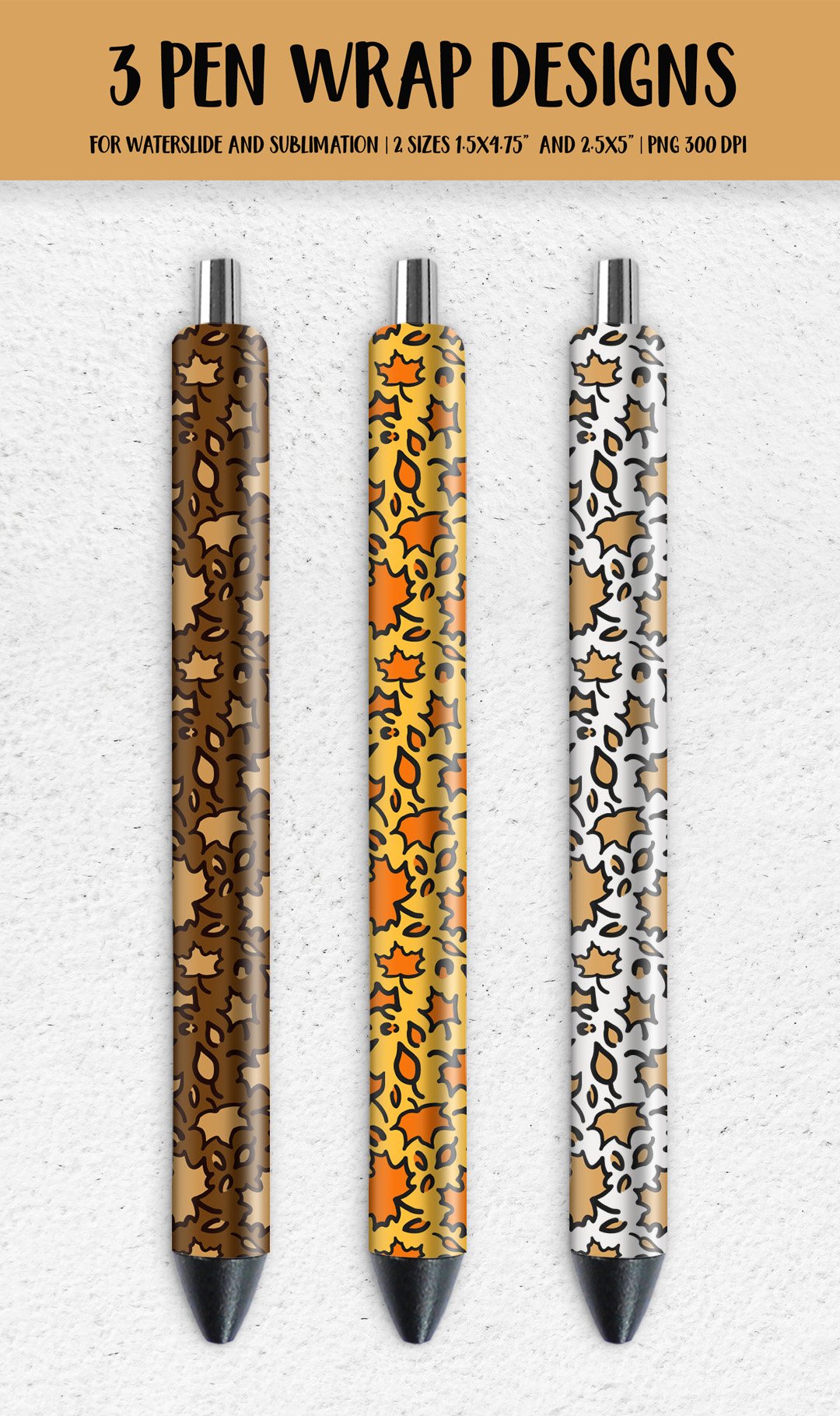 Autumn Maple Leaves Leopard Print Pen Wrap Sublimation PNG