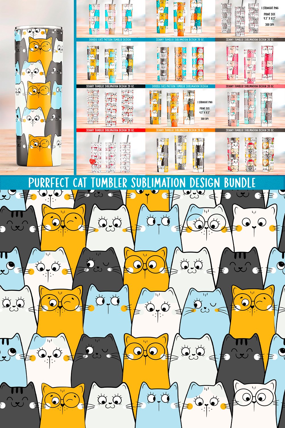 The purrfect cats pattern skinny Tumbler wraps BUNDLE.