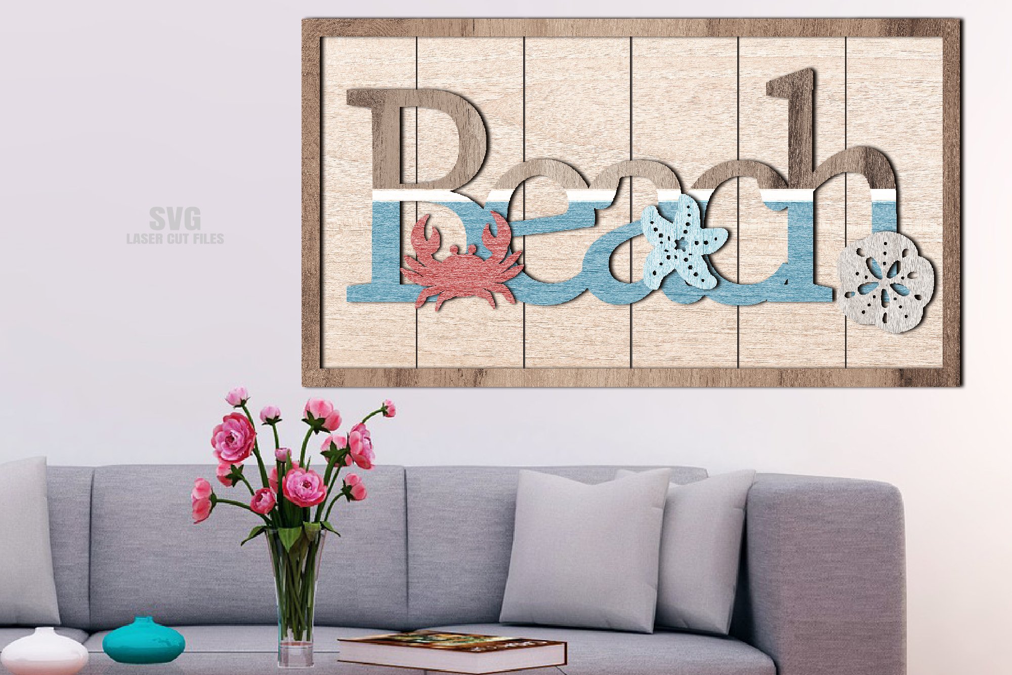 Beach Sign SVG Laser Cut Files | Crab Beach SVG Glowforge