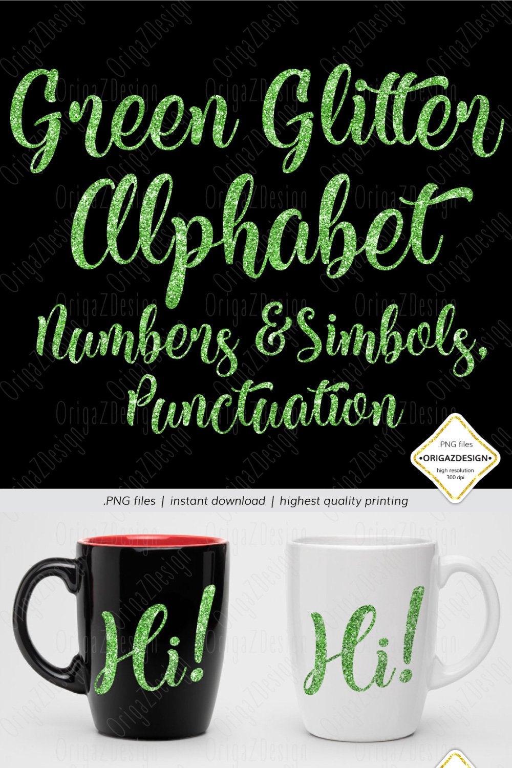 Green Glitter Alphabet, Glitter letters numbers clipart PNG
