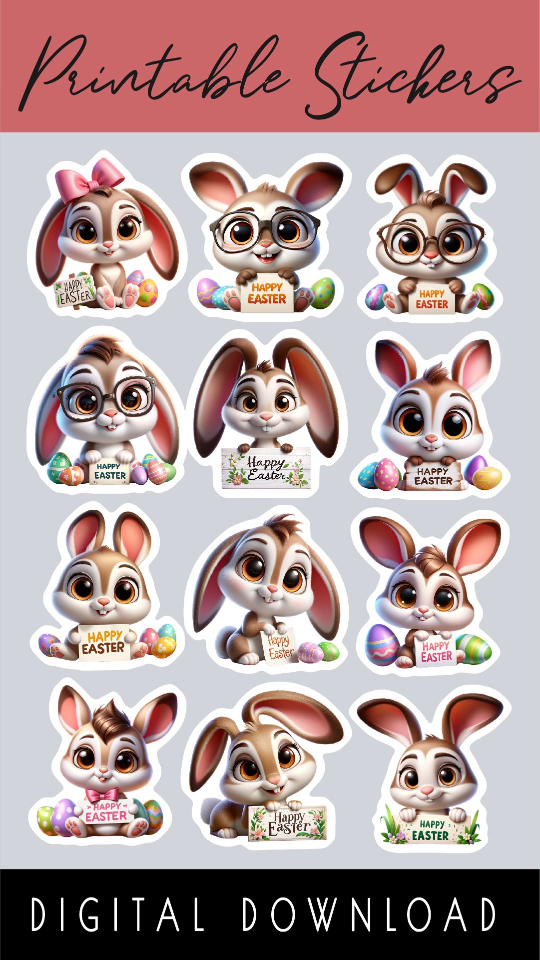 Easter Bunny Stickers - Cute Printable Easter Sticker Pack